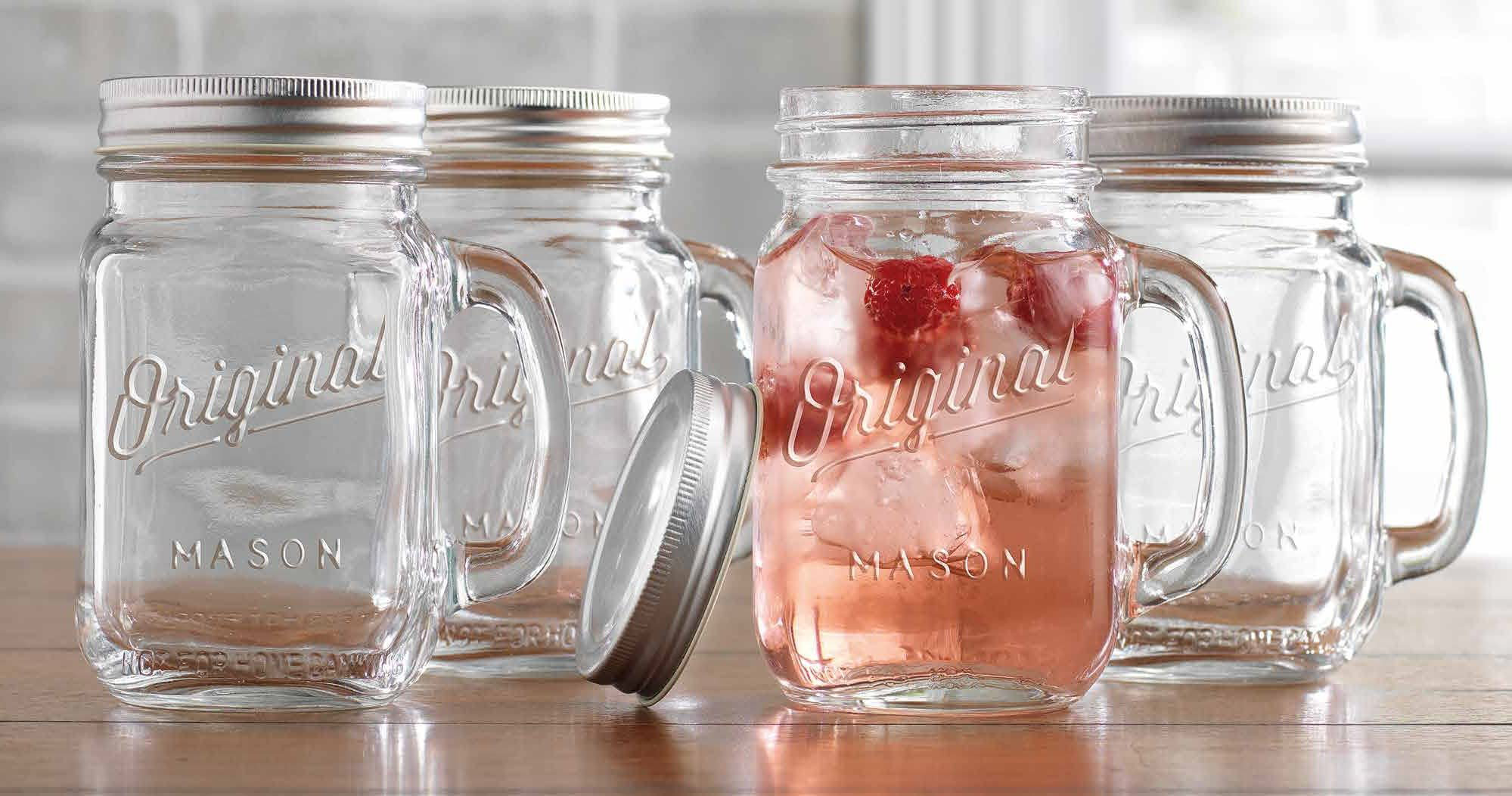 One Allium Way® Mason Jar 16 Oz. Glass Mugs With Handle And Lid Set(4 ...