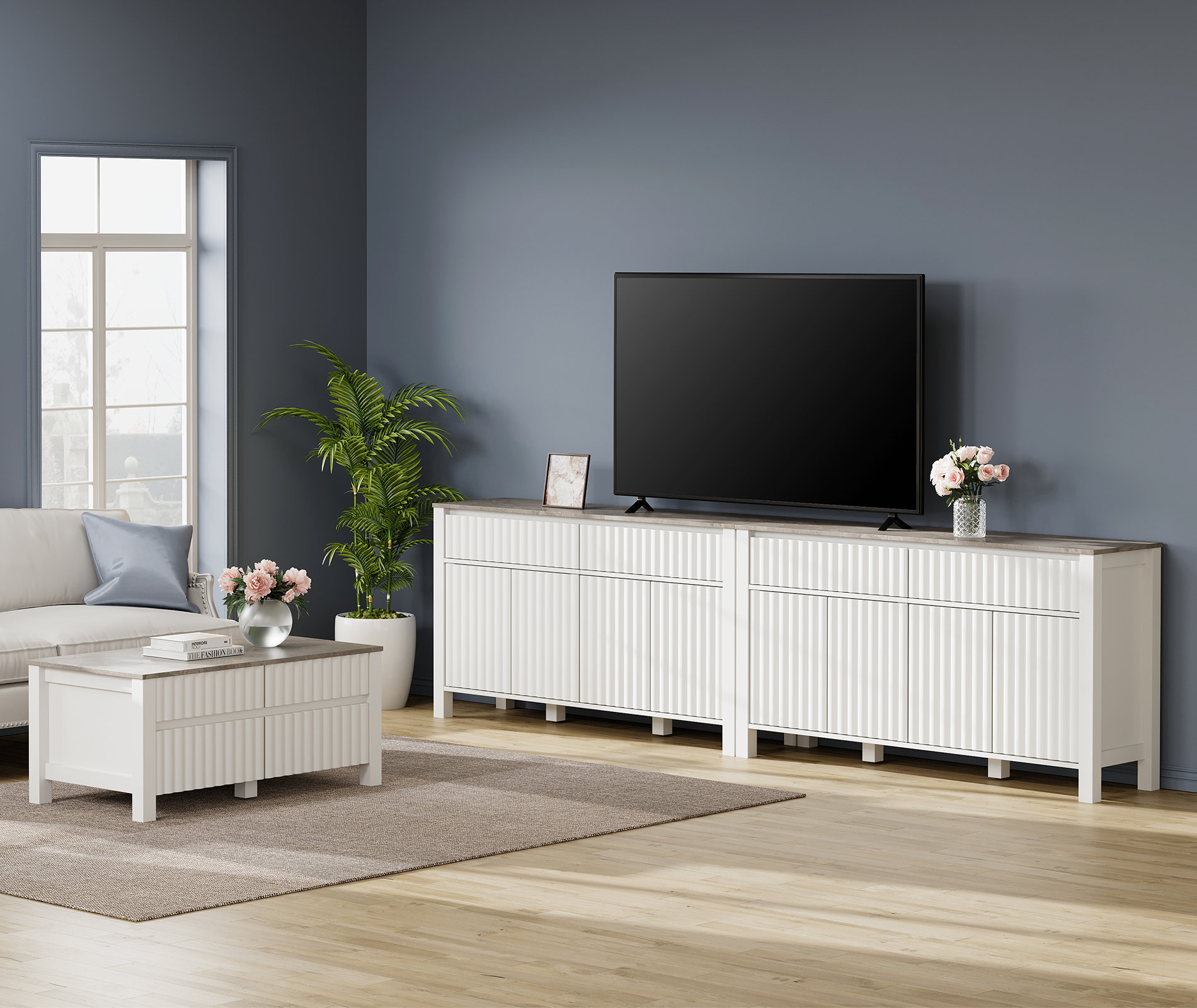 Latitude Run® Tv Stand And Coffee Table Set Of 2, 114 Inch Tv Stand ...