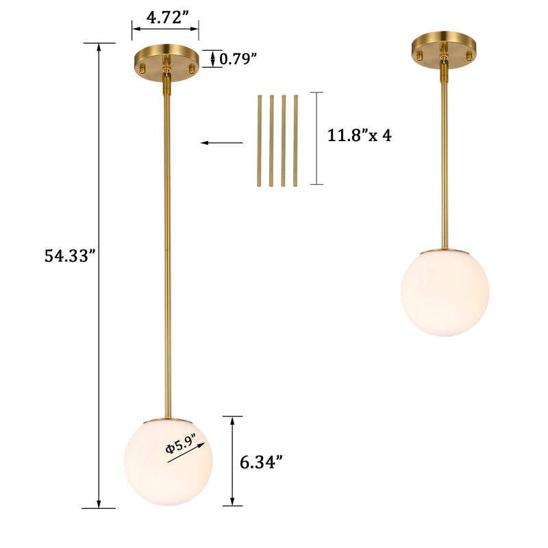 Mercer41 glass globe pendant lights kitchen island light gold | Wayfair