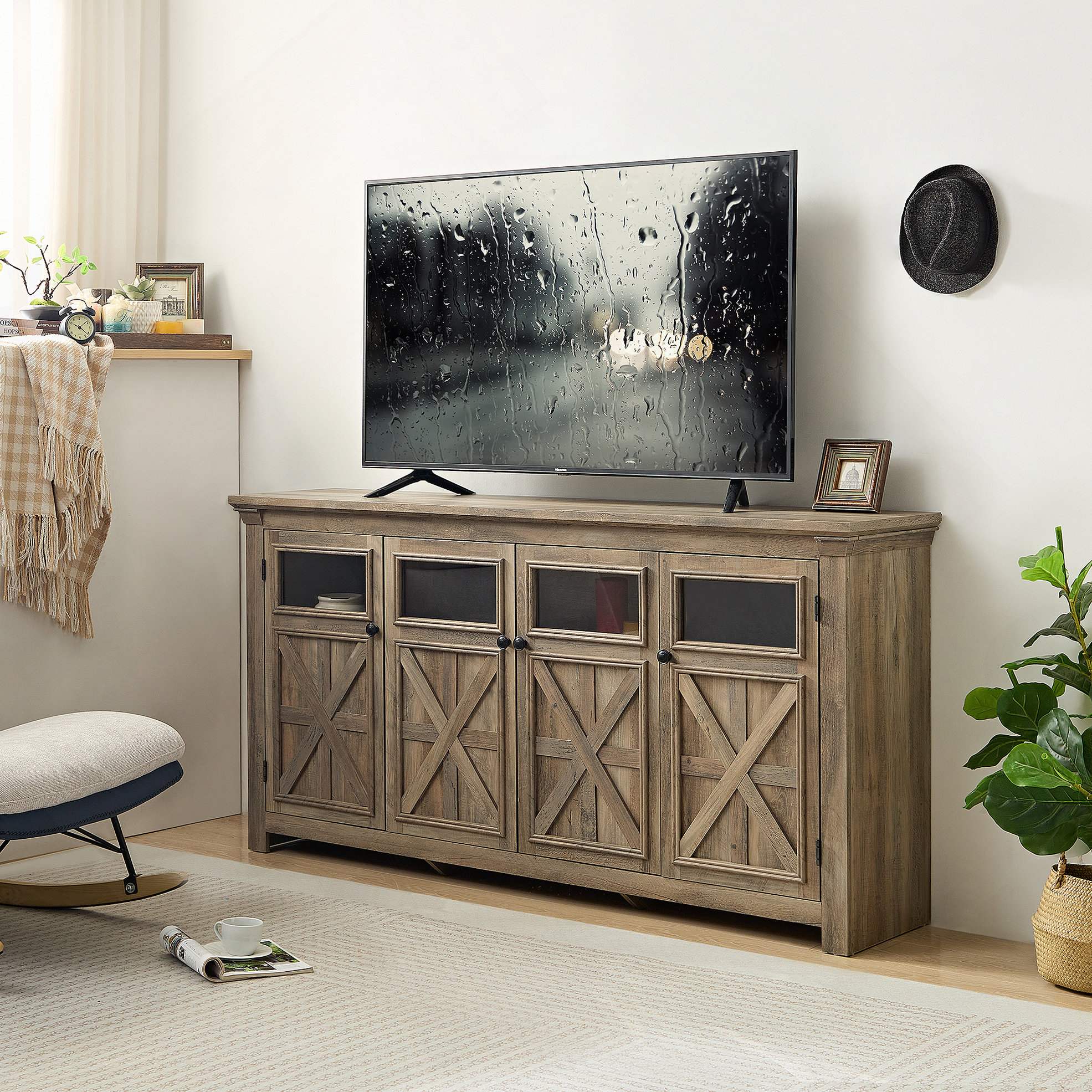 August Grove Farmhouse Sideboard Buffet Cabinet with Storage with 4 ...