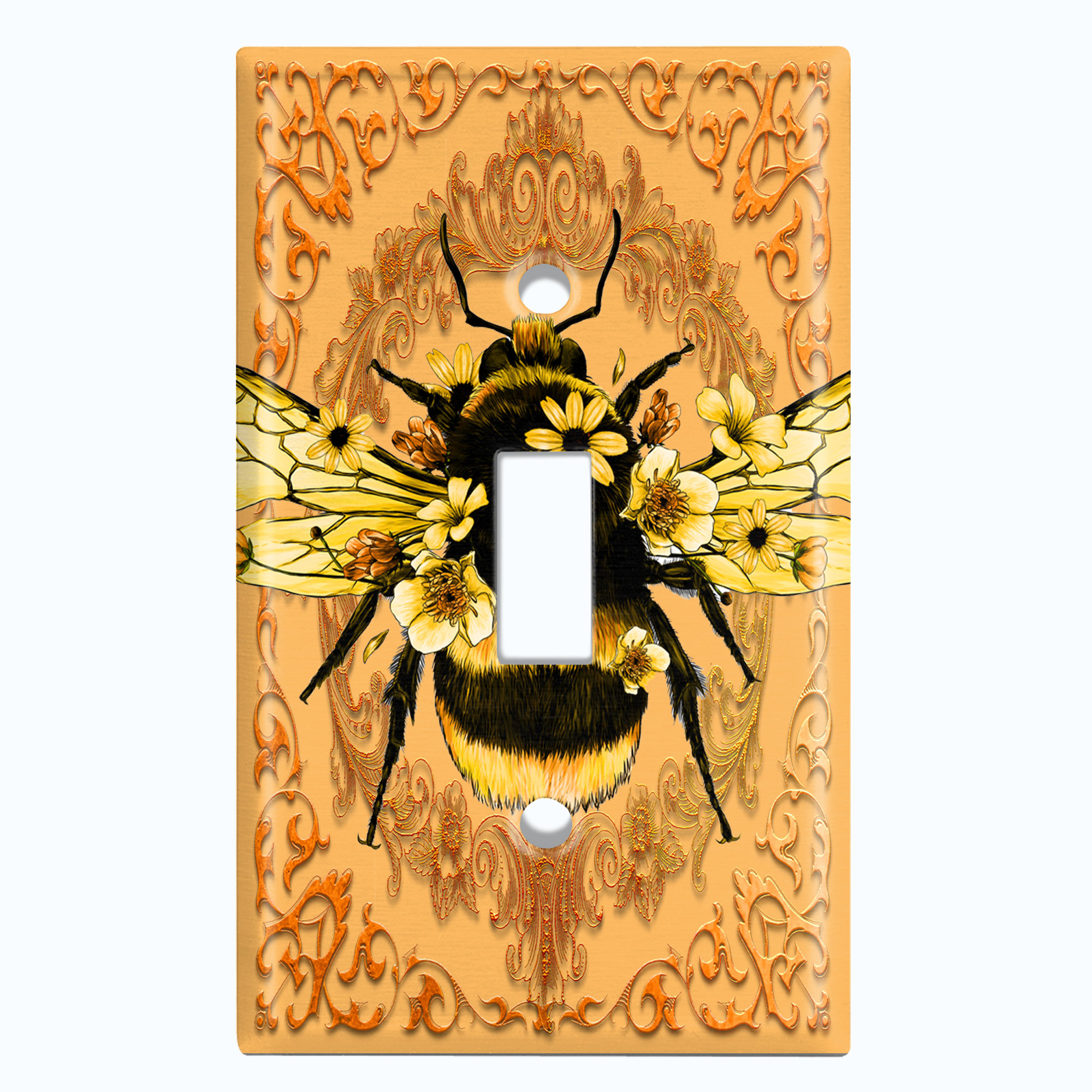 WorldAcc Yellow Bee Sunflowers Gold Frame 1-Gang Toggle Light Switch ...