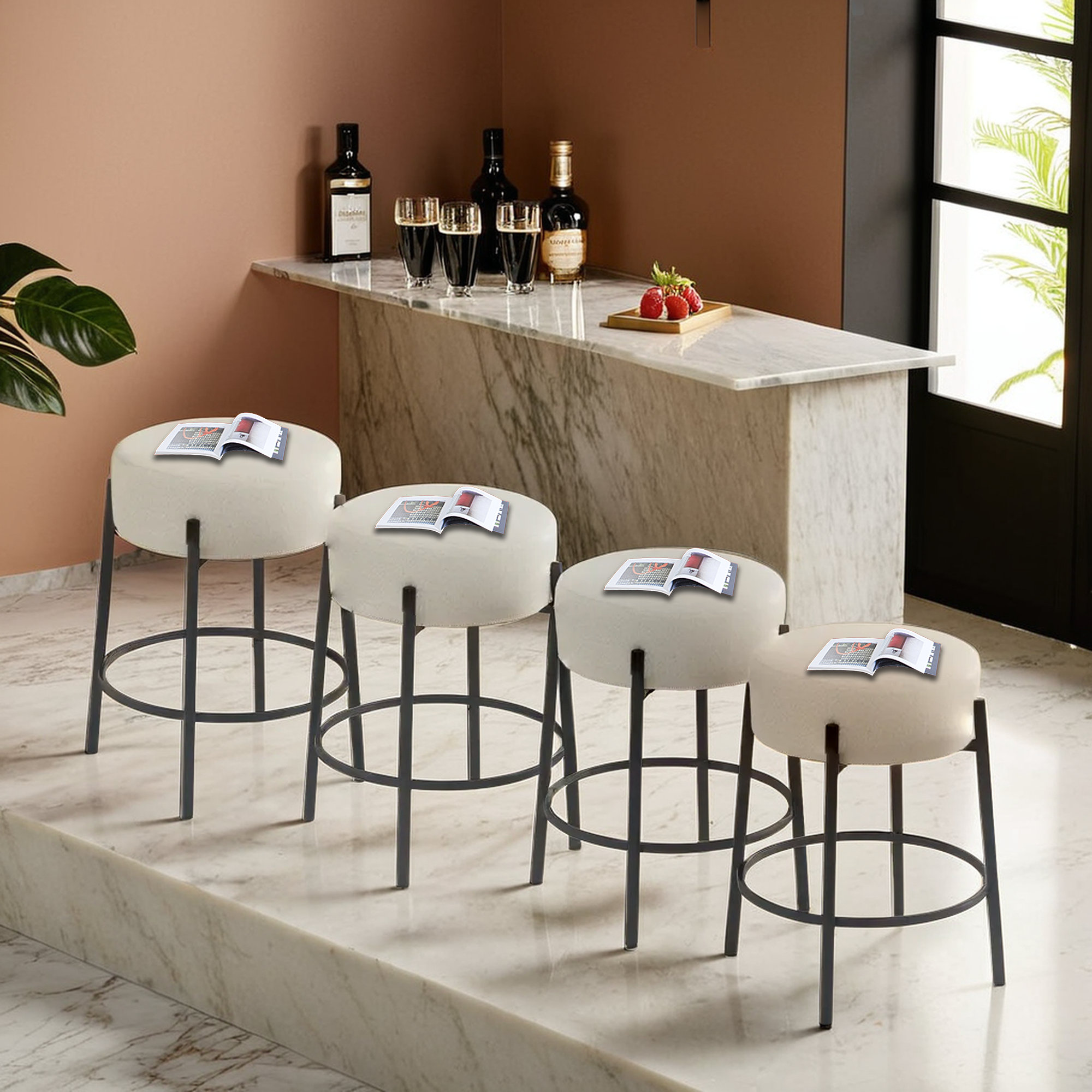 Hokku Designs Modern 24" Tall Upholstered Bar Stools With Round Padded ...