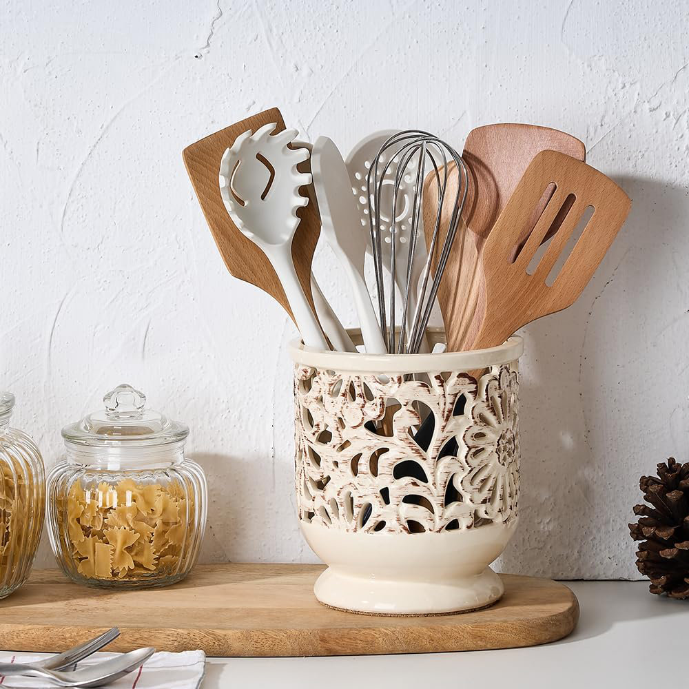 One Allium Way® Farmhouse Kitchen Utensil Holder For Countertop ...