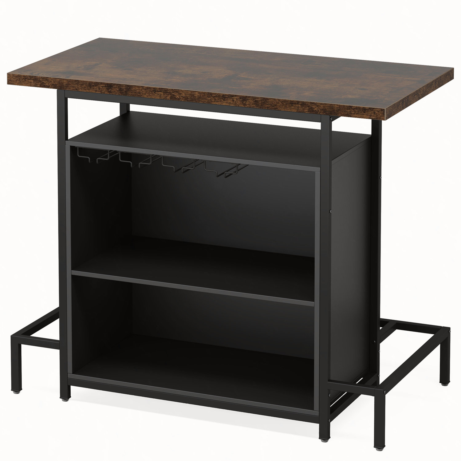 17 Stories 48” x 20” Industrial Home Bar Unit with 3-Tier Storage & 4 ...
