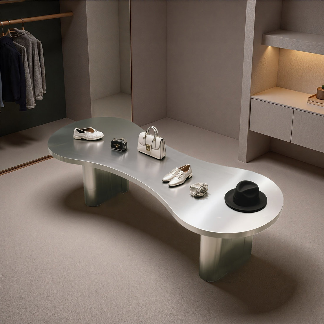 Rebrilliant Minimalist Stainless Steel Wave Display Table | Wayfair