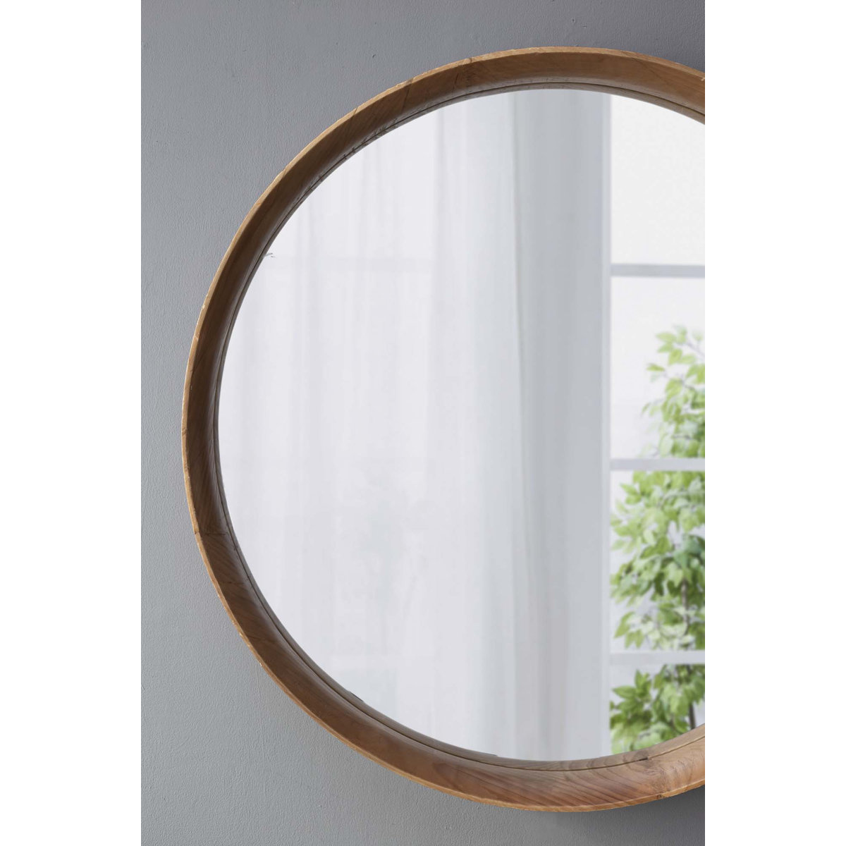 Wenty Round Pine Wood Mirror, Wall Mounted Mirror Home Decor For ...