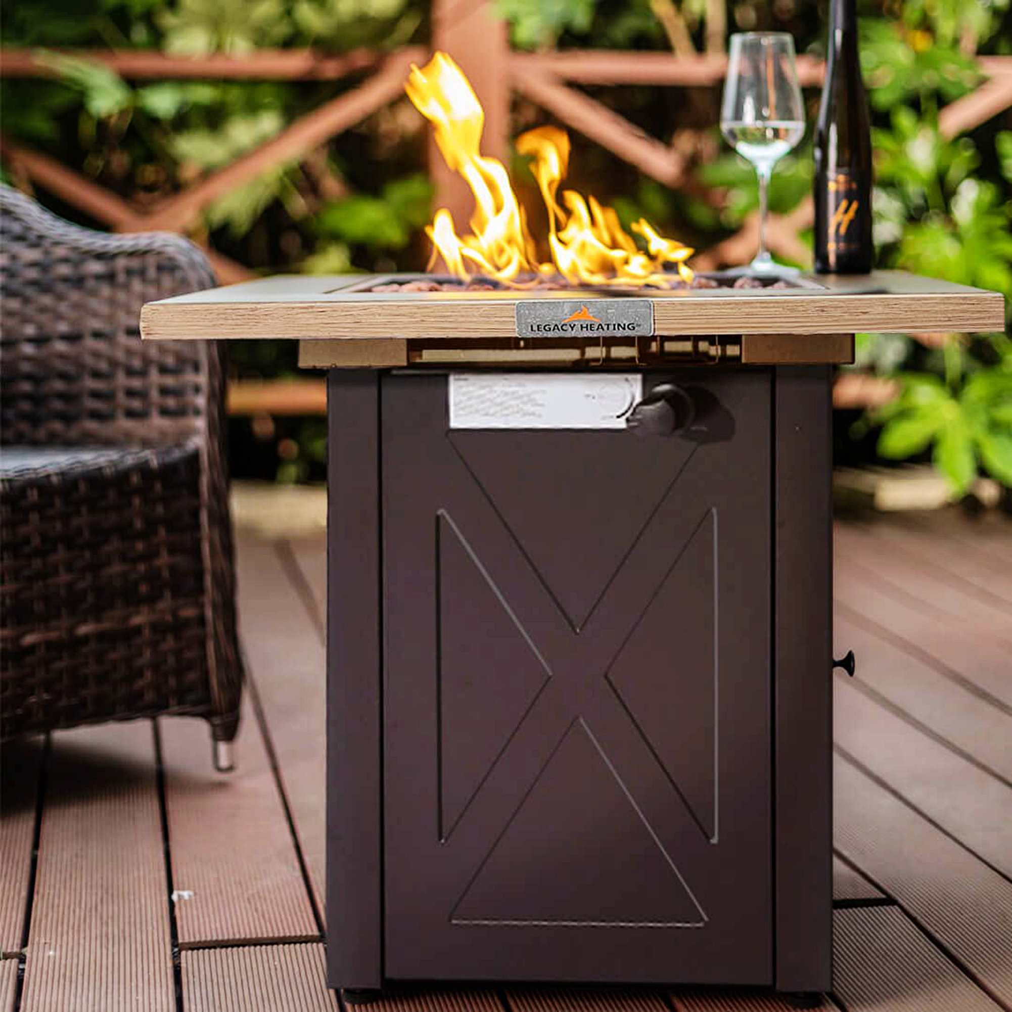BOMO 28" 50000 BTU Outdoor Propane Gas Fire Pits Table, Square Brown ...