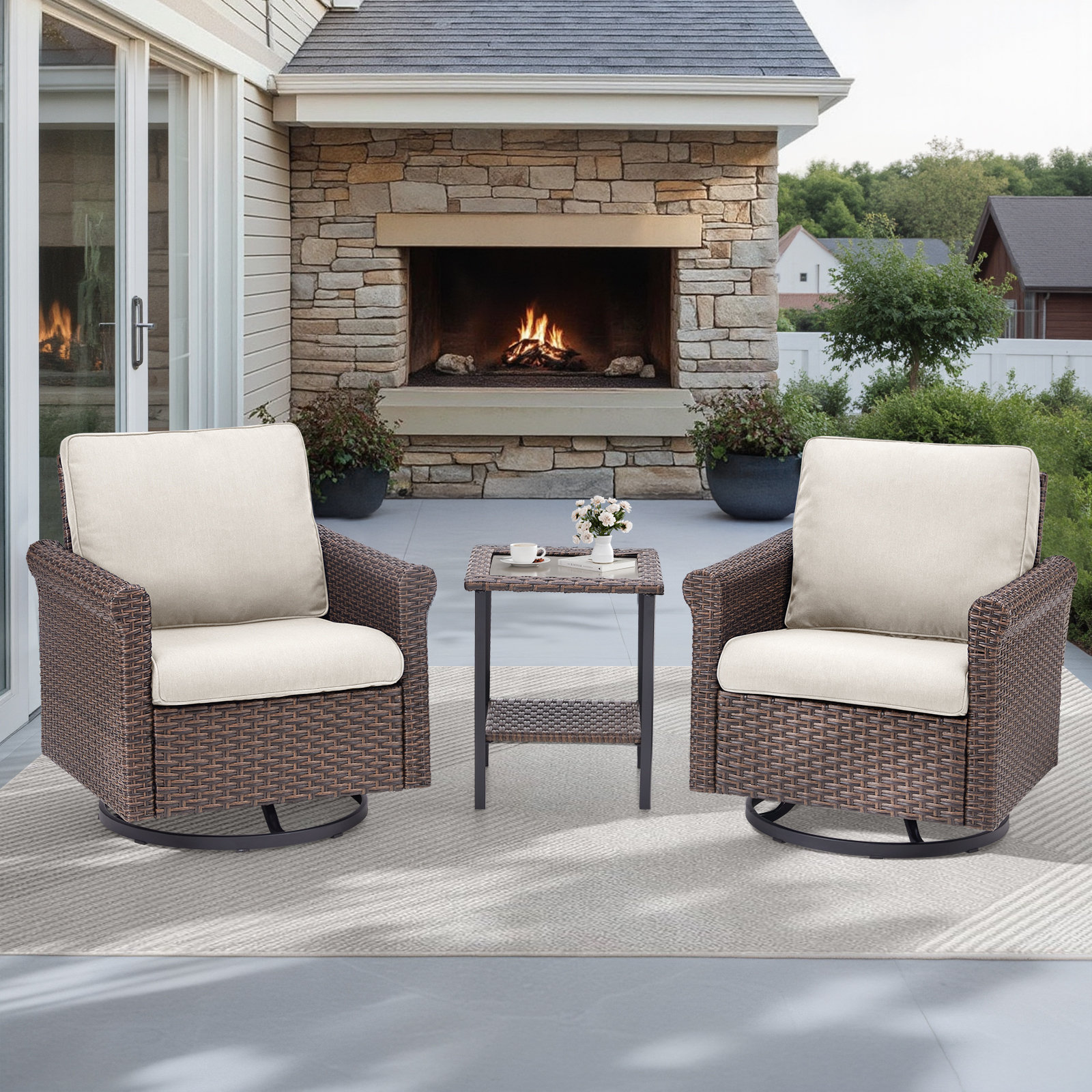Buenhomino Outdoor Patio Furniture Set Rattan Wicker Swivel Rocking ...