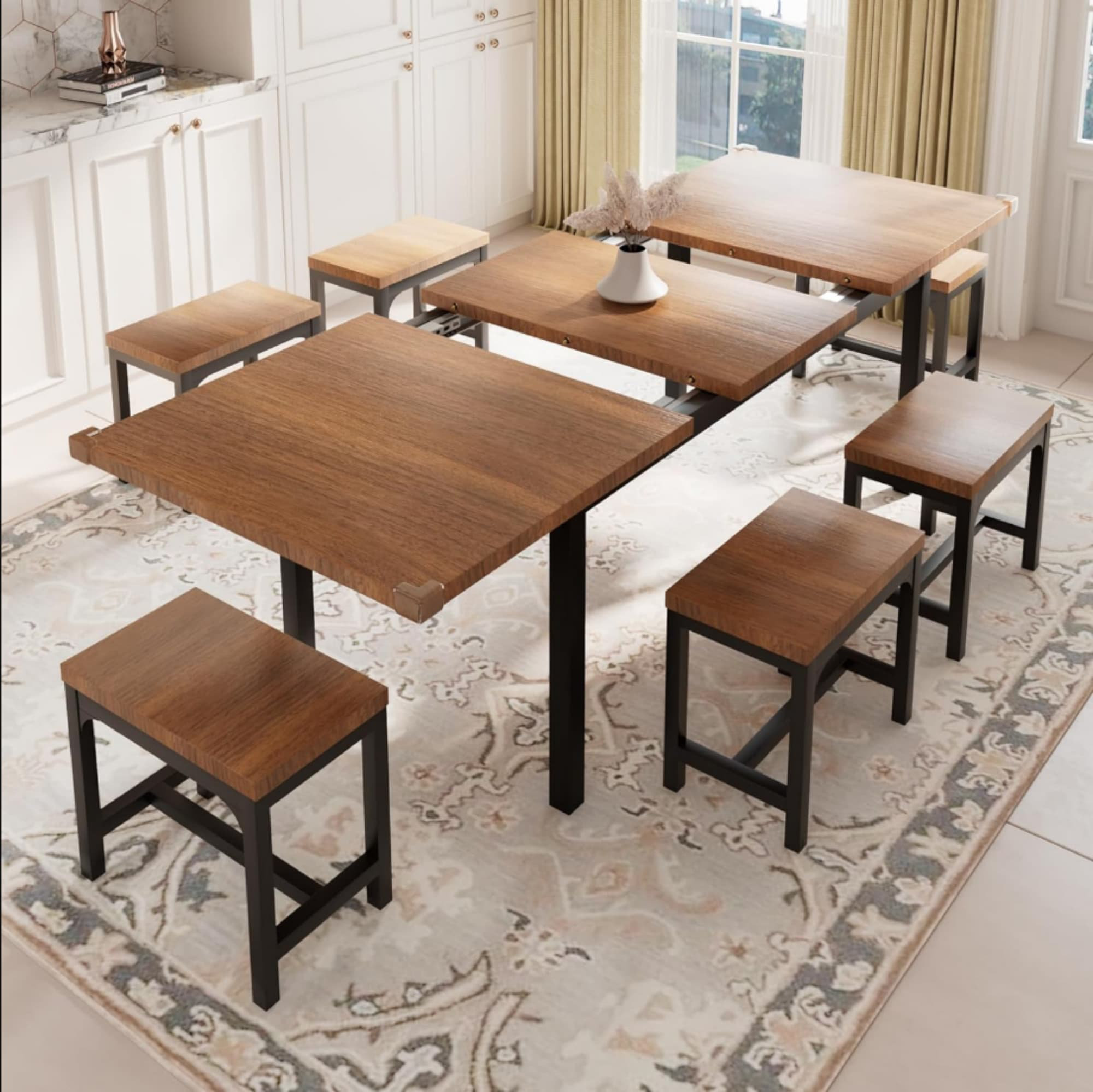 17 Stories Rowsey 7 - Piece Solid Wood Top Dining Set | Wayfair