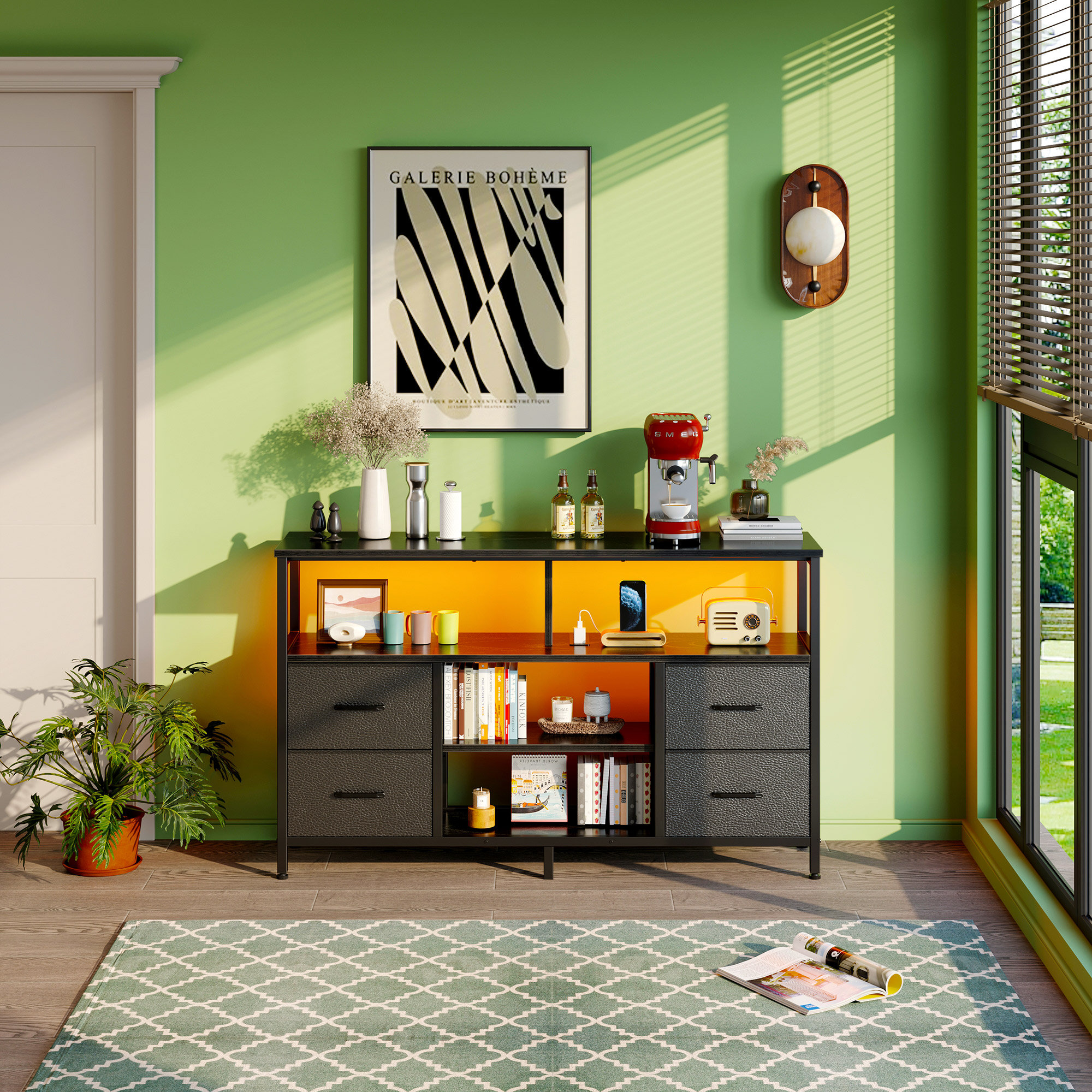 Winston Porter Shinita Storage Media Center with 4 Fabric Drawers and ...