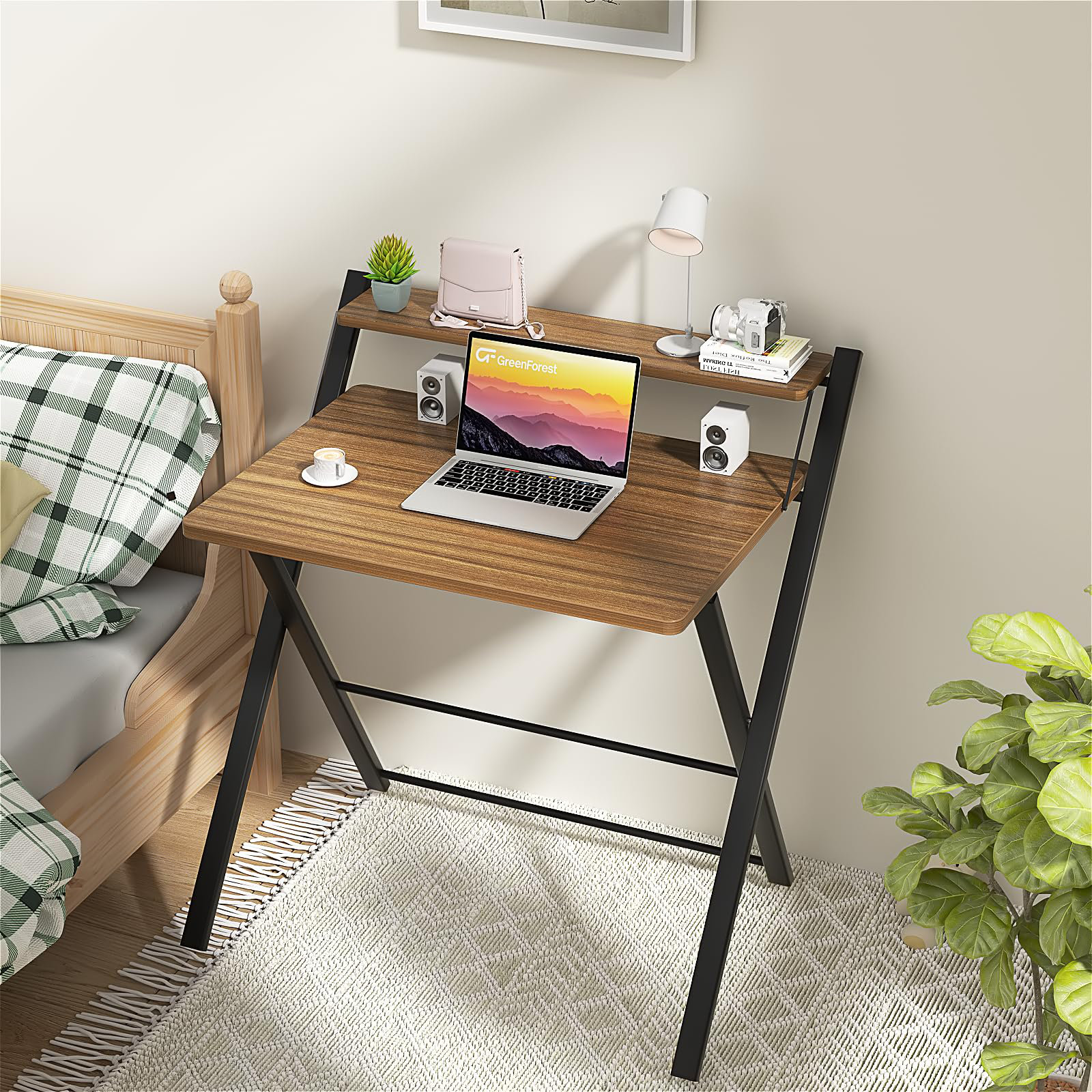 17 Stories Folding Desk No Assembly Required Large Size, 2-Tier ...