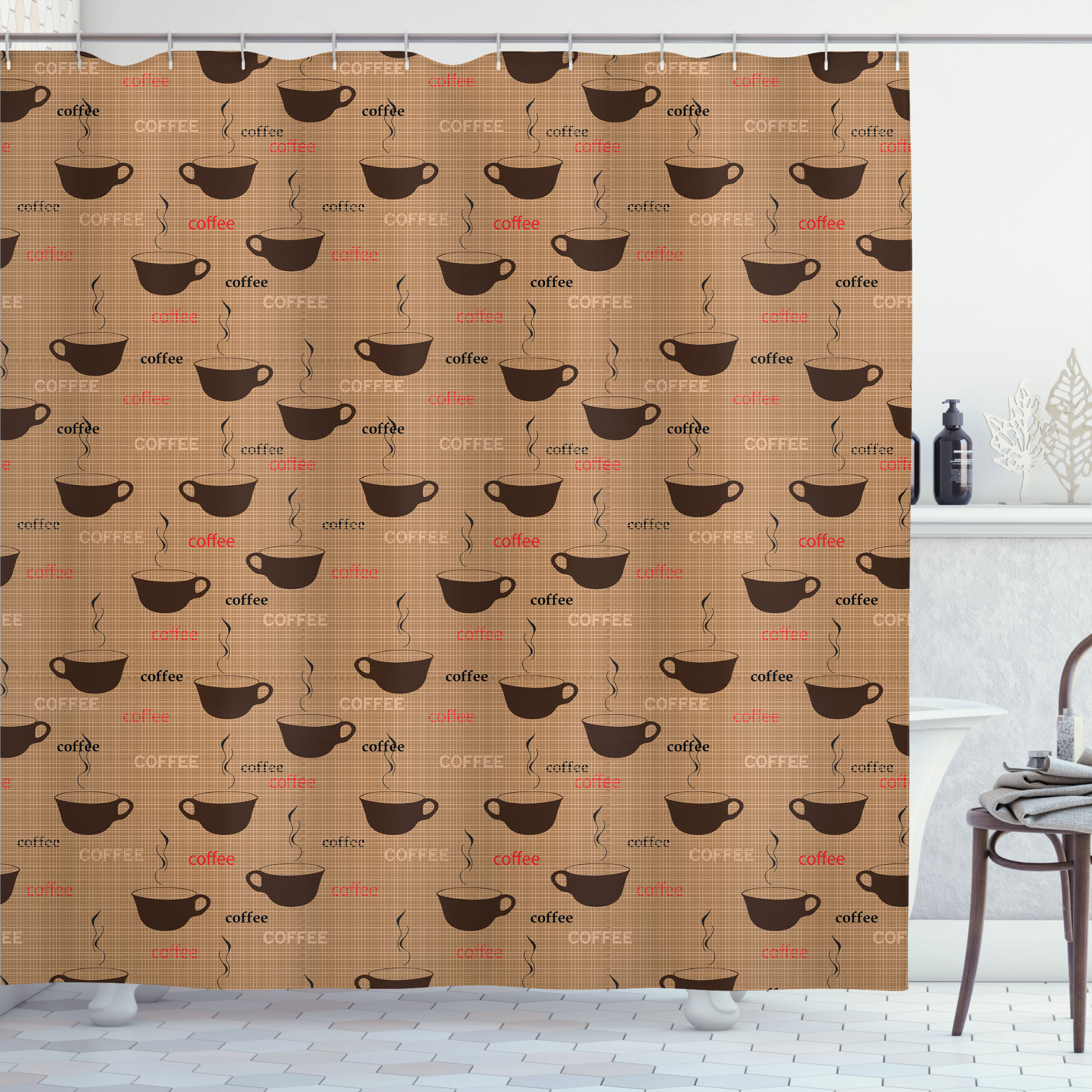 Latitude Run® Kitchen Shower Curtain Coffee Cups Espresso Chocolate ...