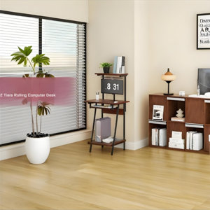 17 Stories 2 Tier Mobile Computer Desk with Printer Shelf & Keyboard ...