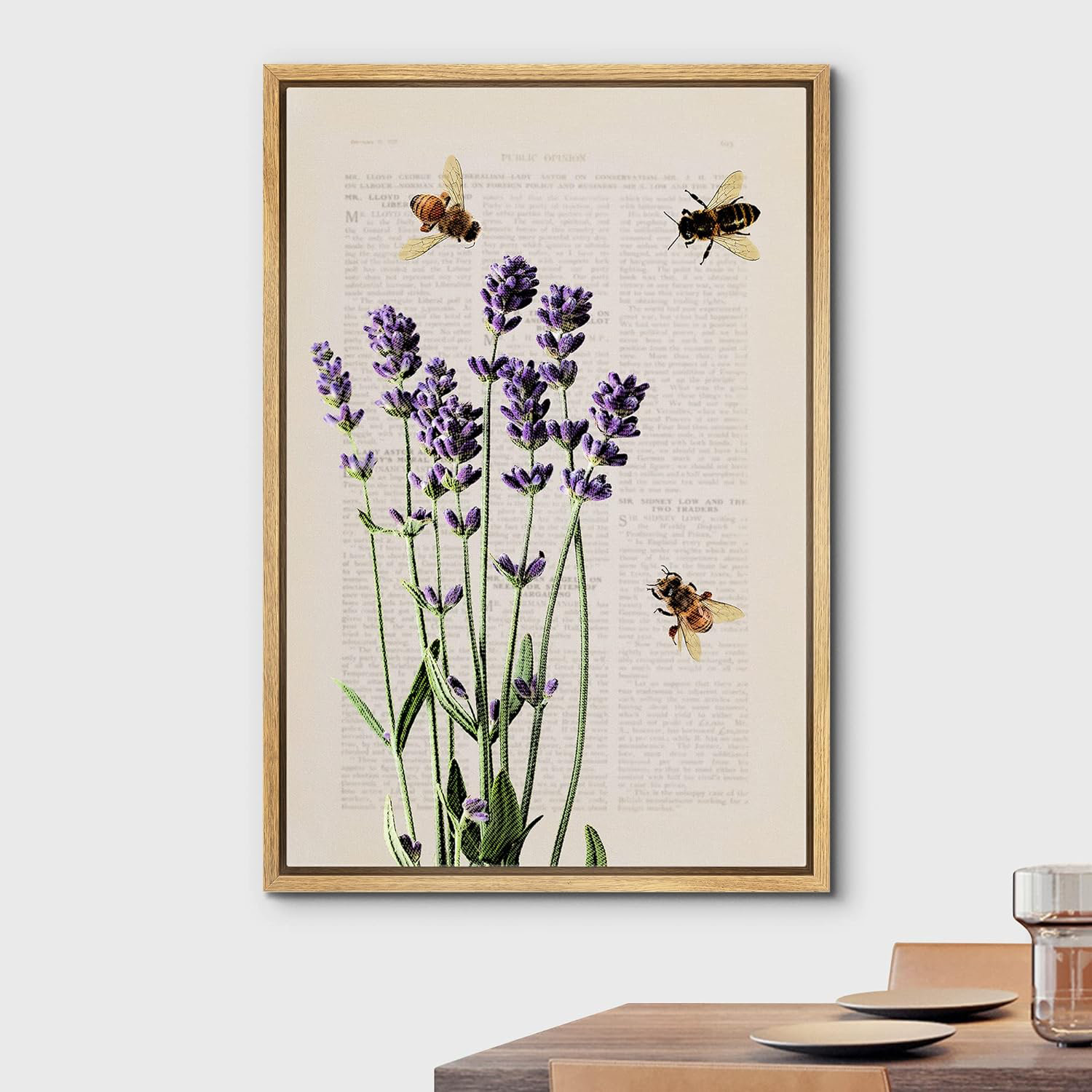 IDEA4WALL Vibrant Wildflower Lavender Flowers With Bees And Newspaper ...