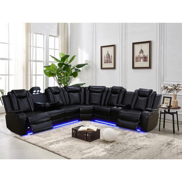 Ivy Bronx Aaroosh 3 - Piece 210" Black Vegan Leather Electric Power ...