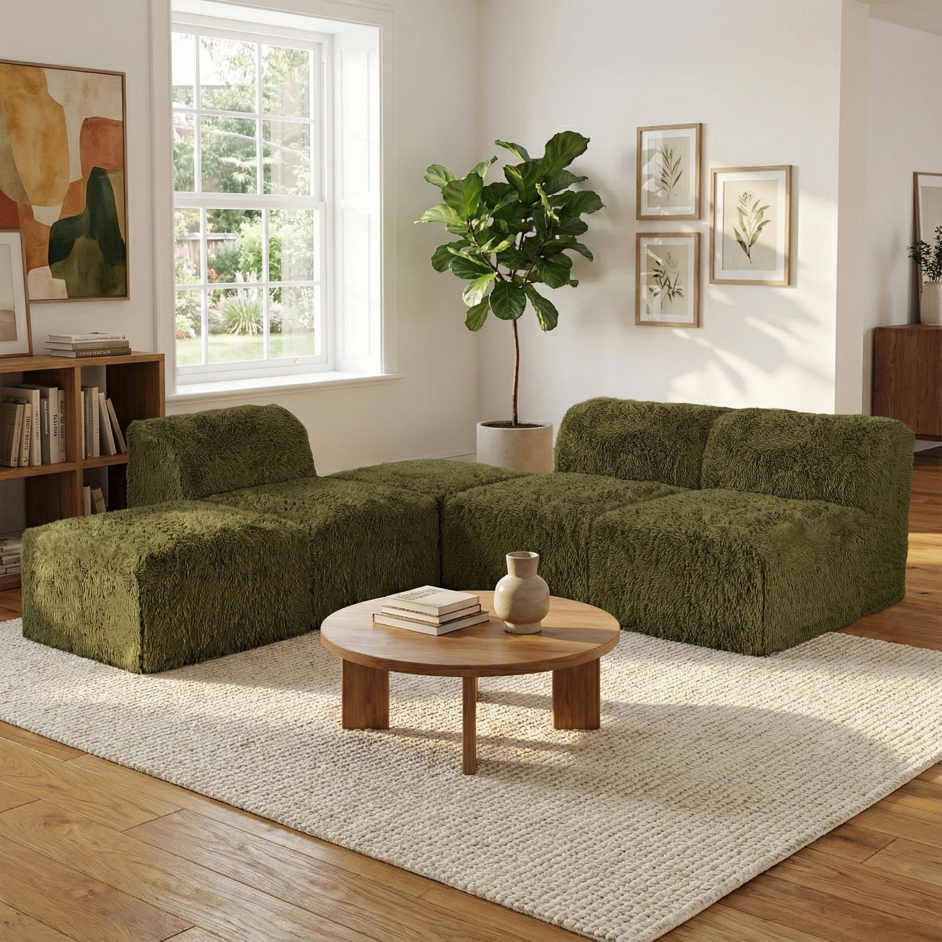 Hokku Designs Cathryn 5-Piece Faux Fur Foam Modular Armless Compressed ...