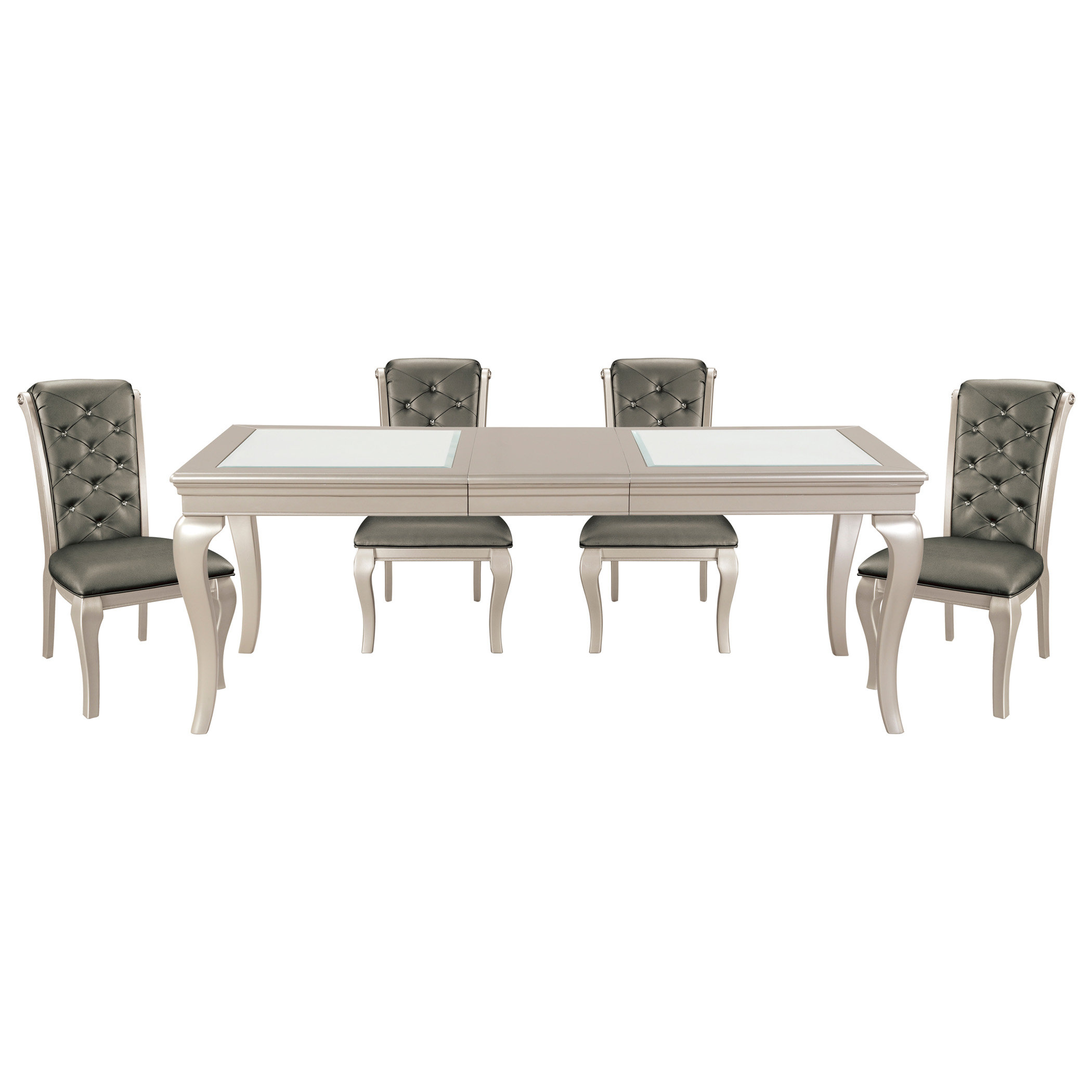 Everly Quinn Crystal Button-Tufted Side Chairs 2Pc Set Silver Finish ...