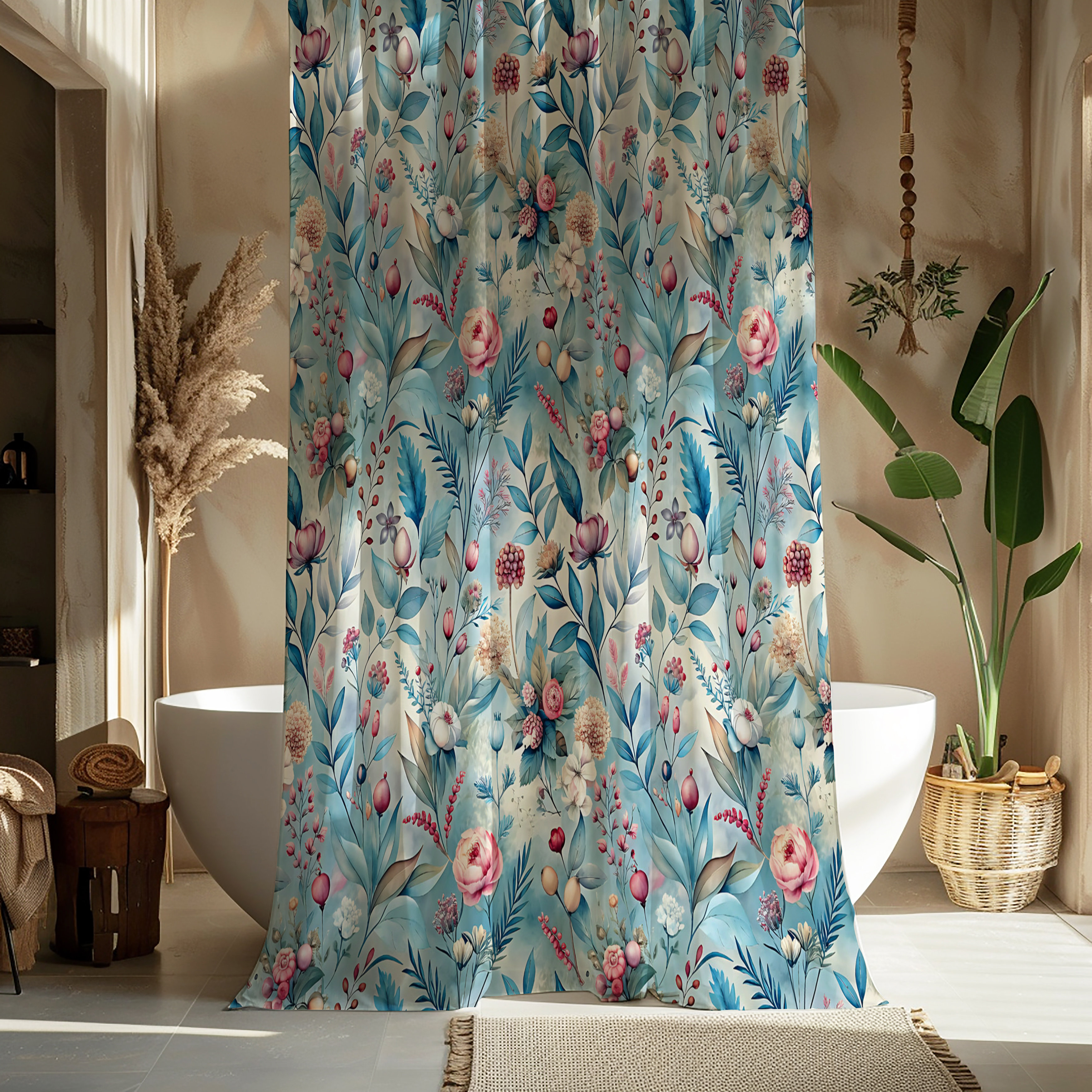 East Urban Home Blue Cottage Floral Shower Curtain | Wayfair