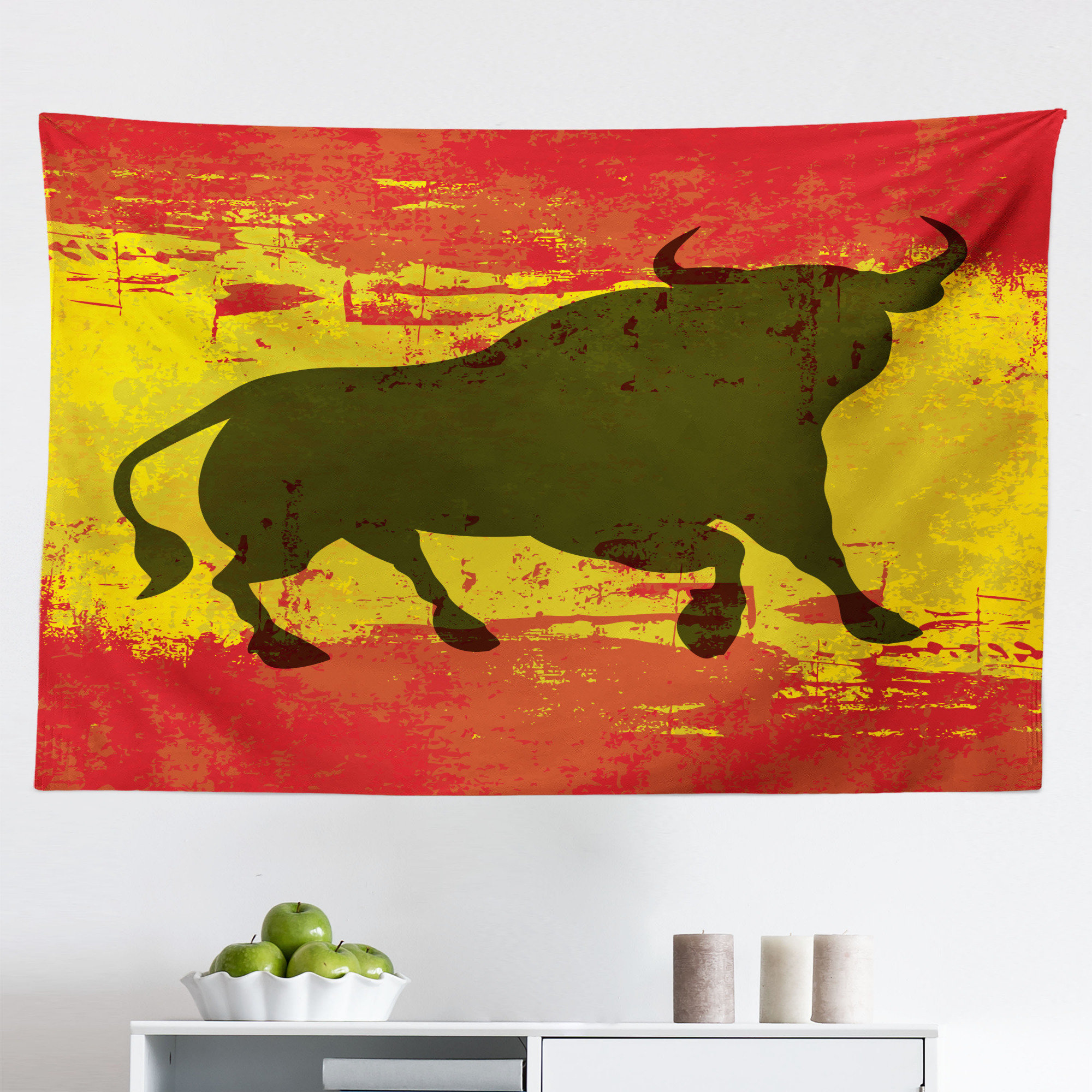 East Urban Home Spanish Tapestry, Bull Silhouette On Spanish Flag ...