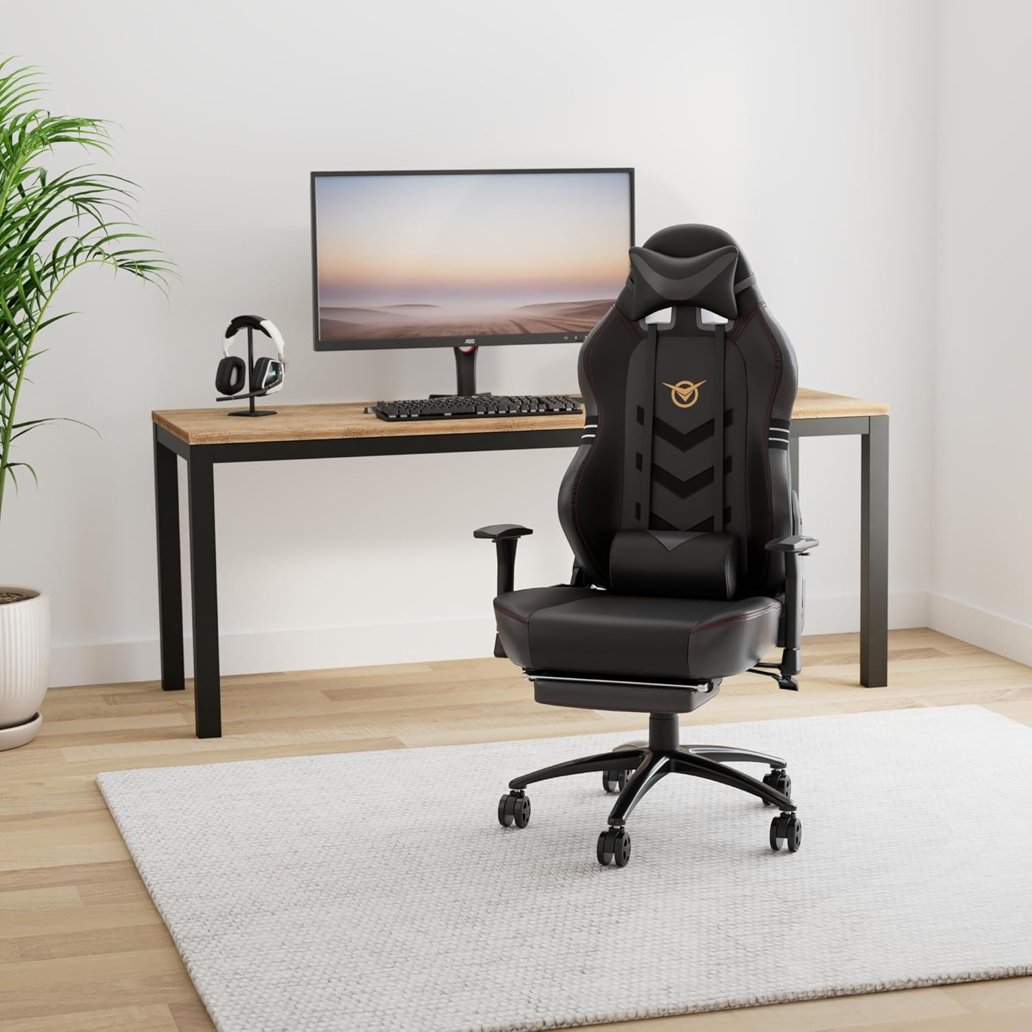 Inbox Zero Big and Tall Gaming Chair with Footrest 350lbs, Computer ...