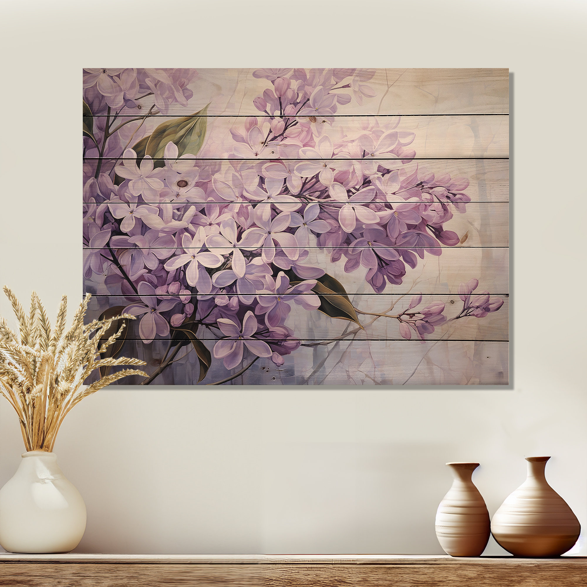Lark Manor™ Pastel Lilac Dreams - Lilacs Wood Wall Art On Natural Pine ...