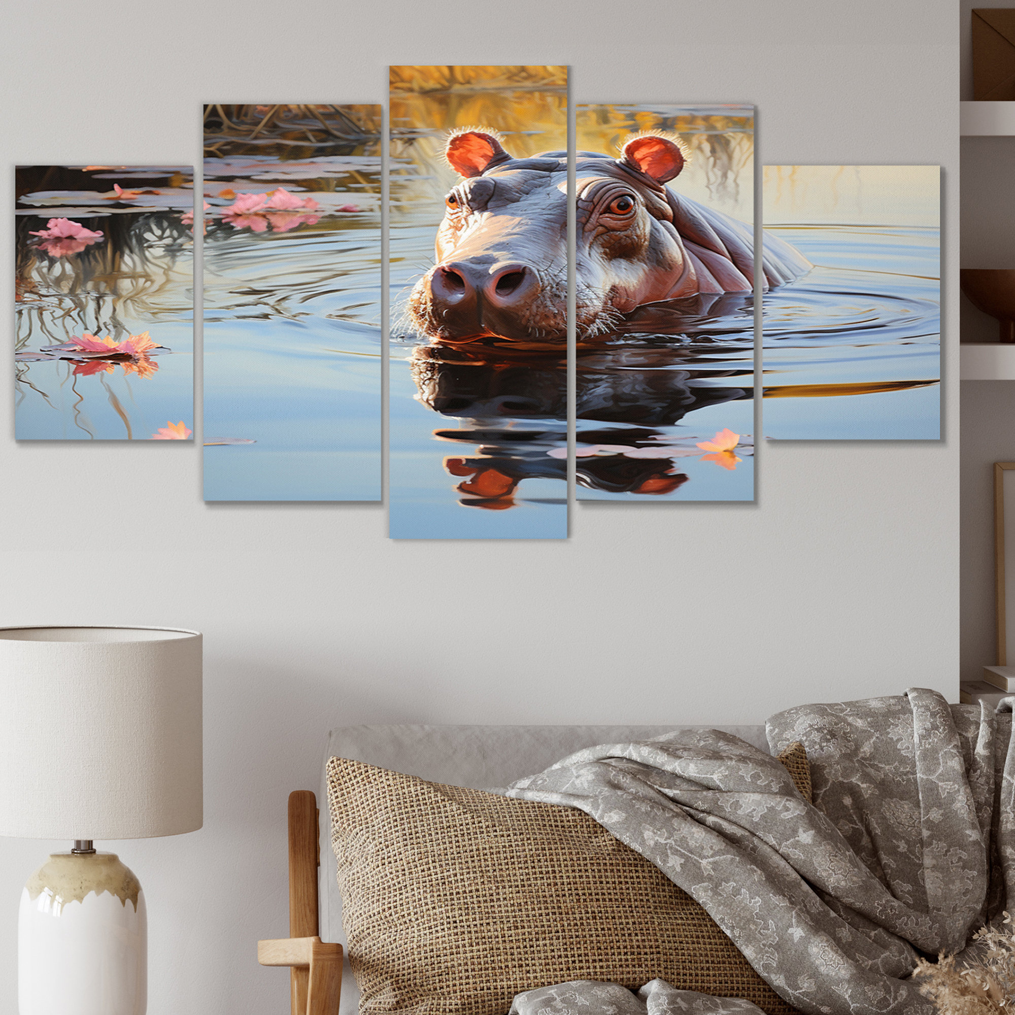 Design Art Hippopotamus Mighty Hippo Pastoral - Animals Wall Decor - 5 ...