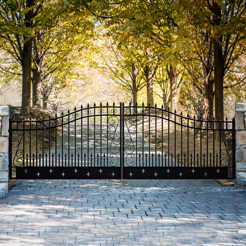 Chery Industrial 20 ft. W Steel Dual Swing Driveway Gate - STAR Style ...