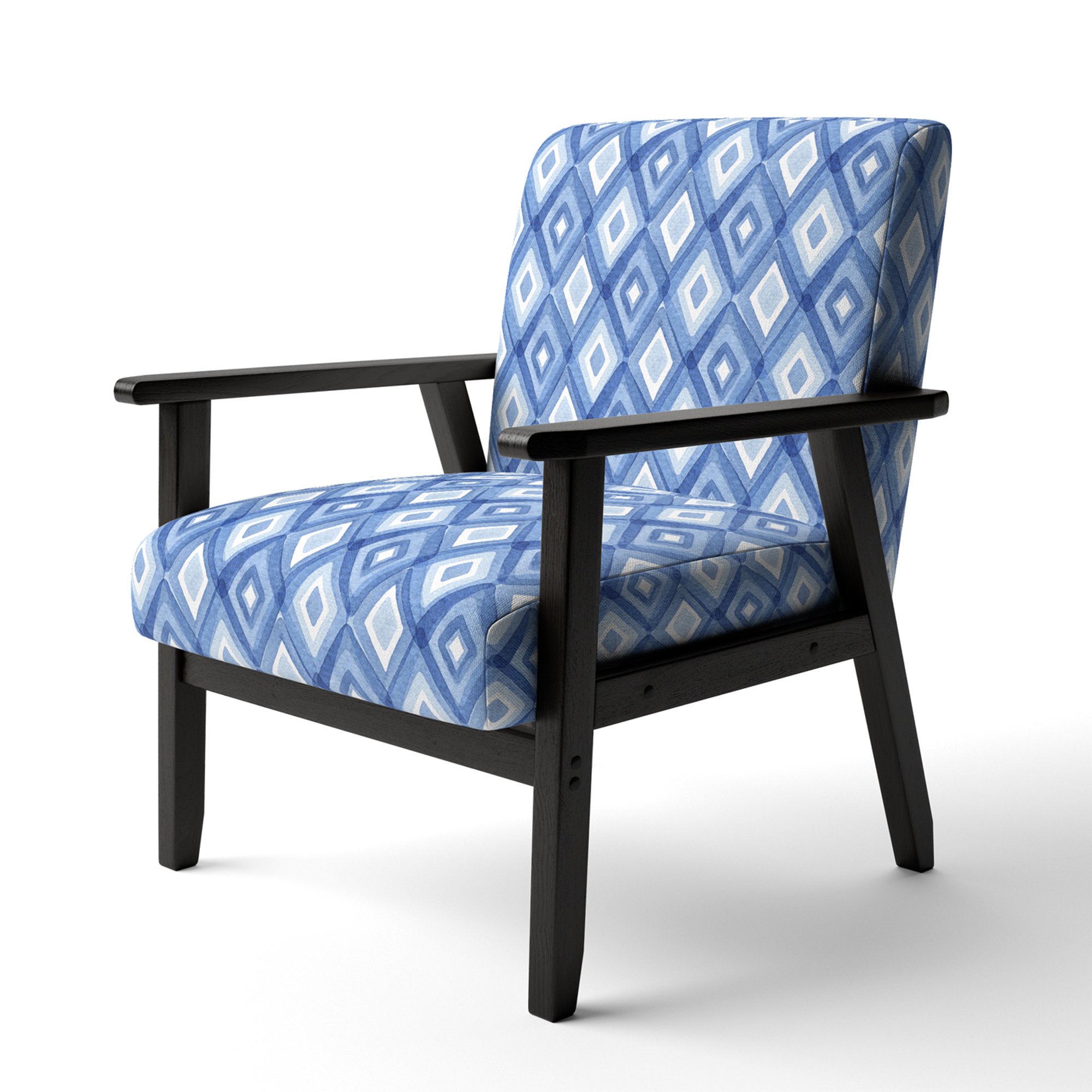 Orren Ellis Blue And White Geometric - Upholstered Patterned Accent Arm ...