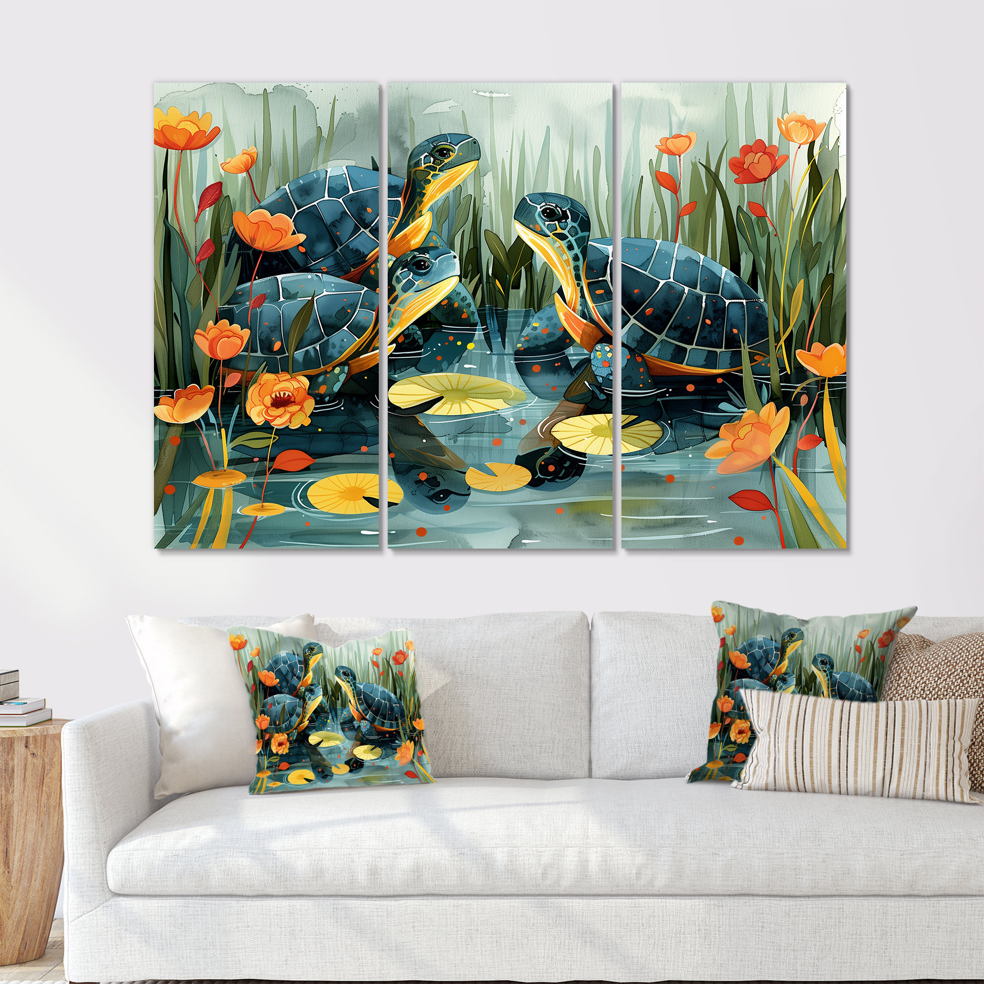 Lark Manor™ Green Orange Turtle Pond In The Summer II - Turtle Animal ...