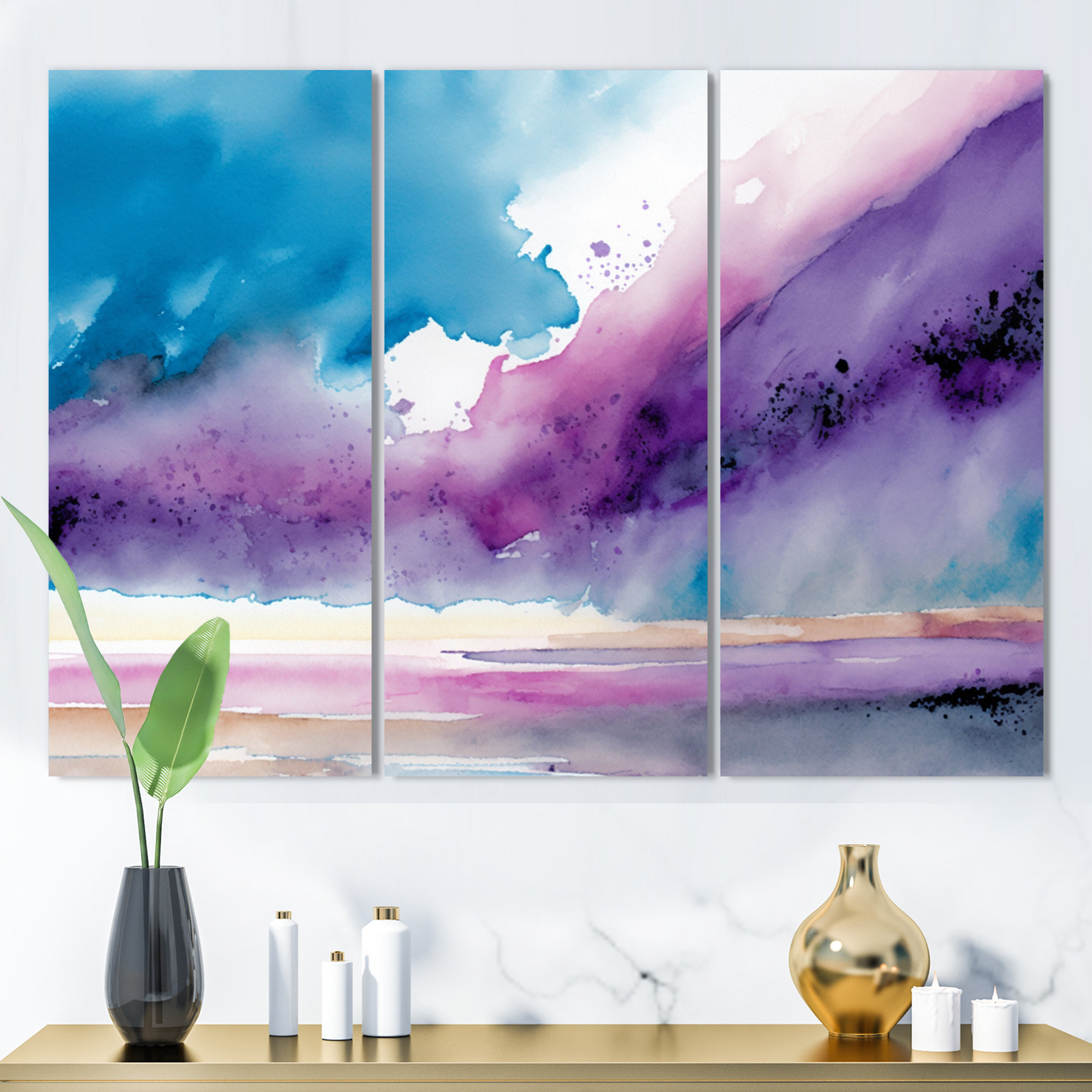 Ivy Bronx Violet Storm at the Horizon III - 3 Piece Print on Canvas ...