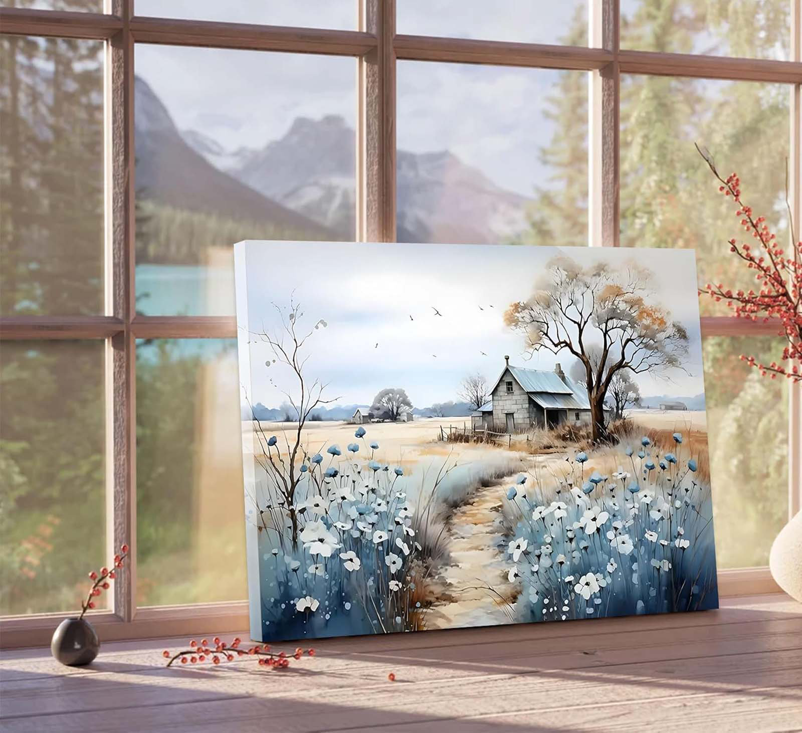 August Grove® Framed Rustic Farmhouse Canvas Wall Art Beautiful Field ...