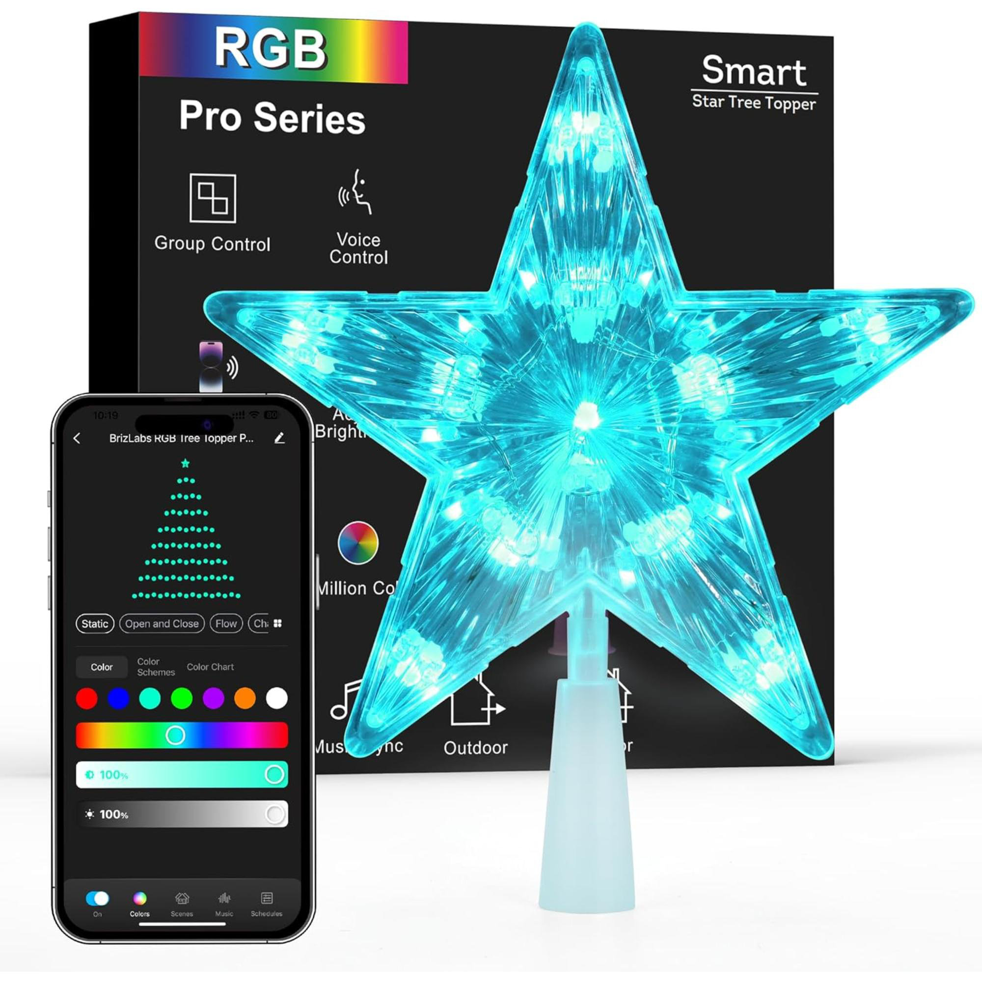 The Holiday Aisle® 7.5" Wifi RGB LED Smart Christmas Tree Topper, App ...