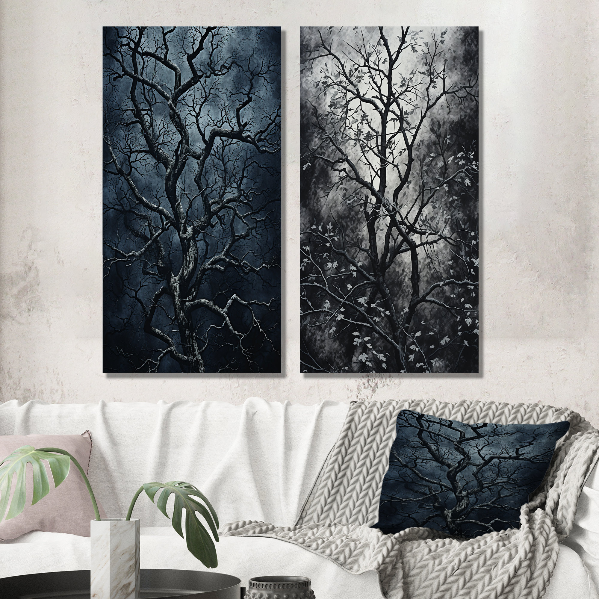 Winston Porter Gothic Grey Tree At Night I - Tree Wall Decor Set Of 2 ...