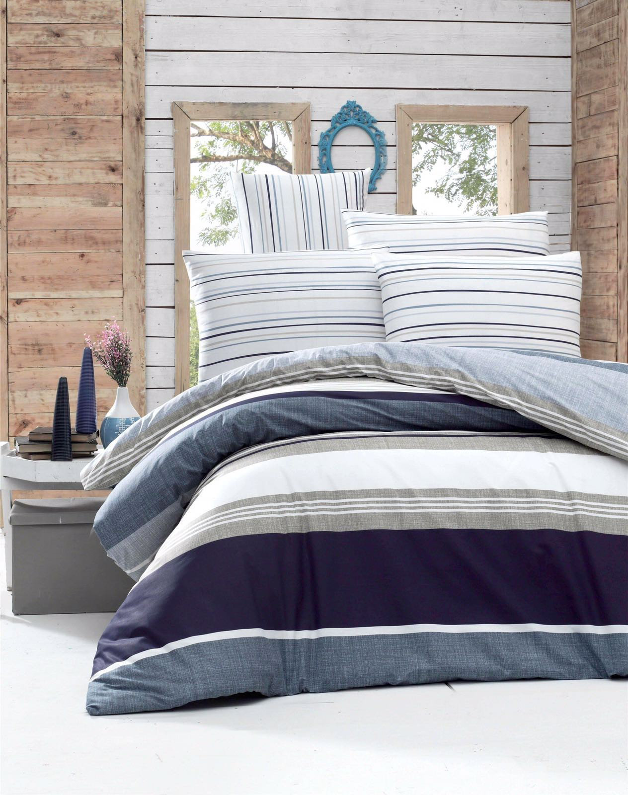 Asir Group INC Dario Blue/White/Gray 100% Cotton Duvet Cover Set | Wayfair