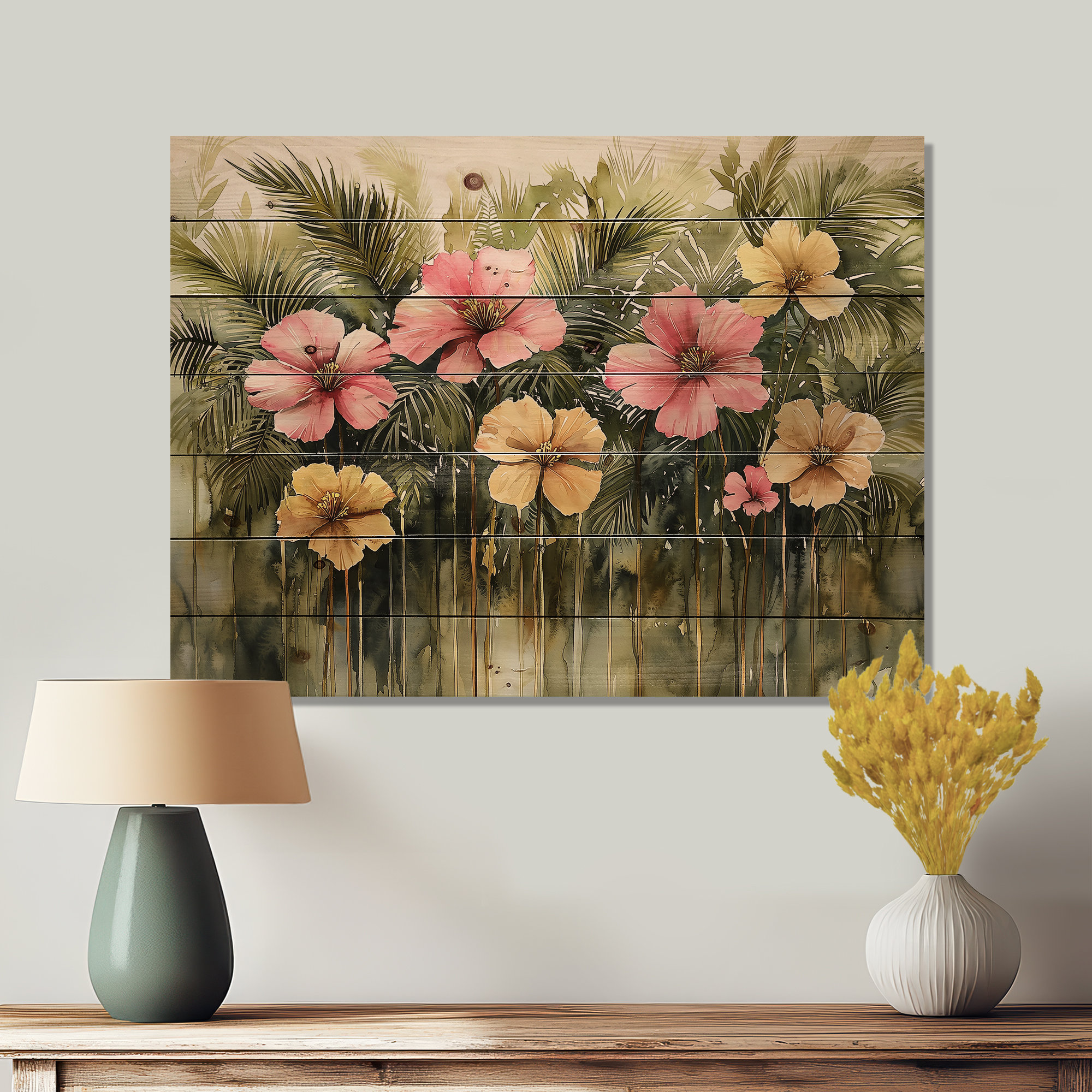 Ophelia & Co. Tropical Hibiscus In A Spring Symphony II - Hibiscus Wood Print - On Natural Pine ...