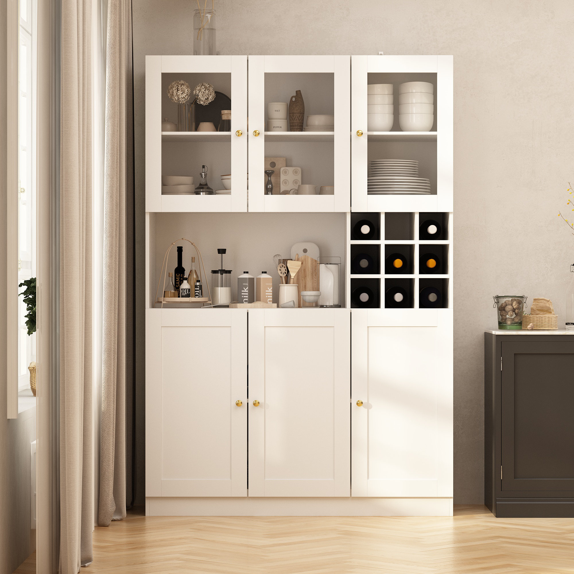 Latitude Run® 71" H Food Pantry With 6 Door 9 Cube 1 Open Shelf | Wayfair