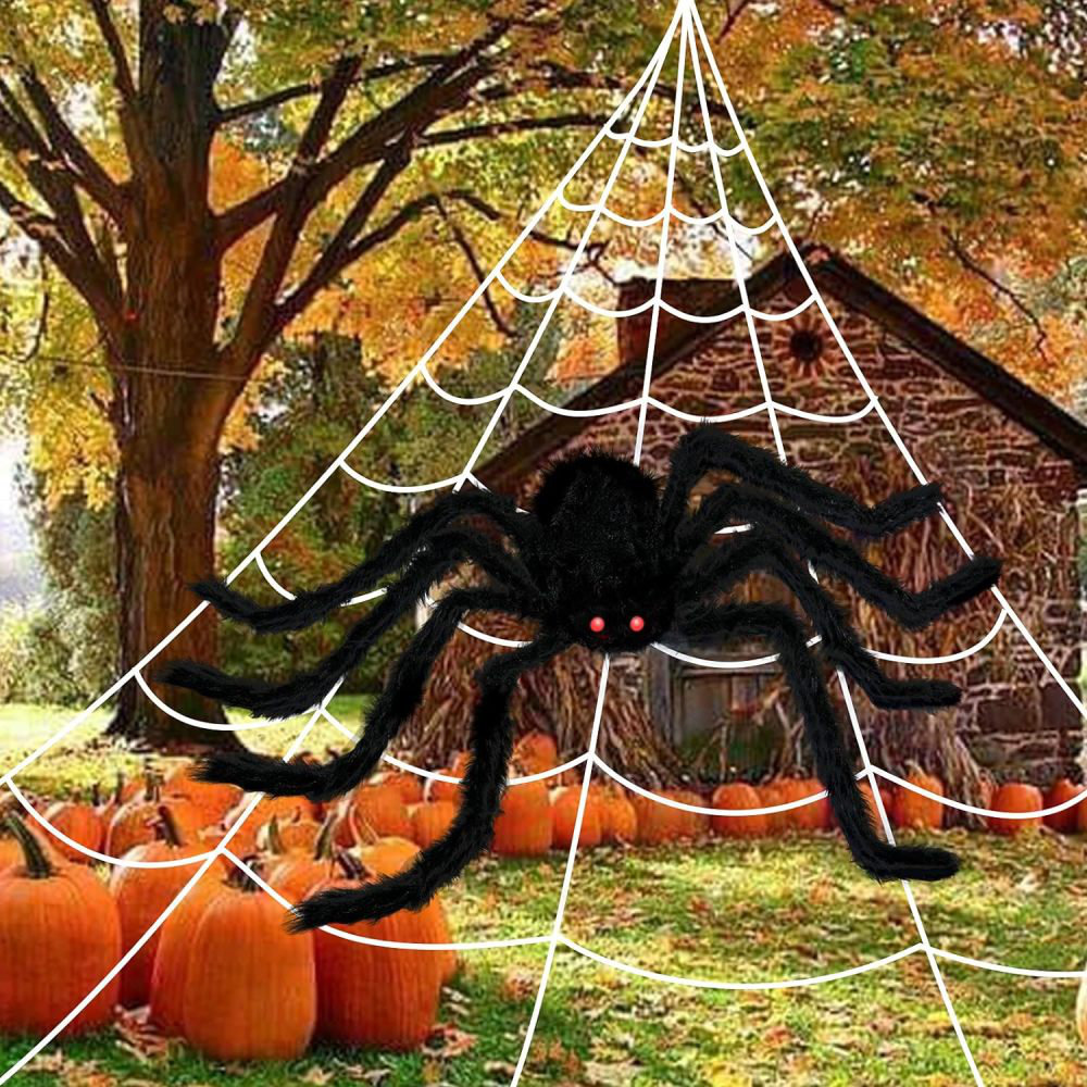 The Holiday Aisle® 200" Halloween Spider Web + 79" Giant Spider ...