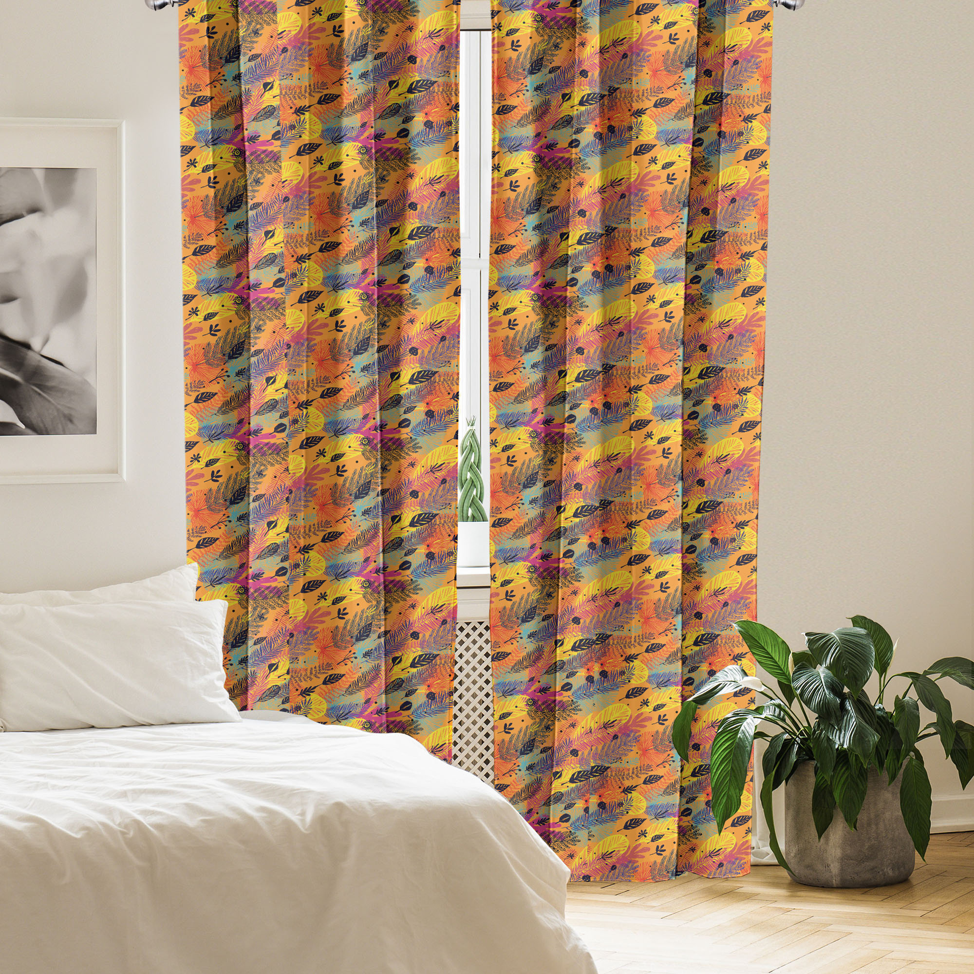 East Urban Home Autumn 4-Panel Curtains, Colorful Sketchy Plantation ...