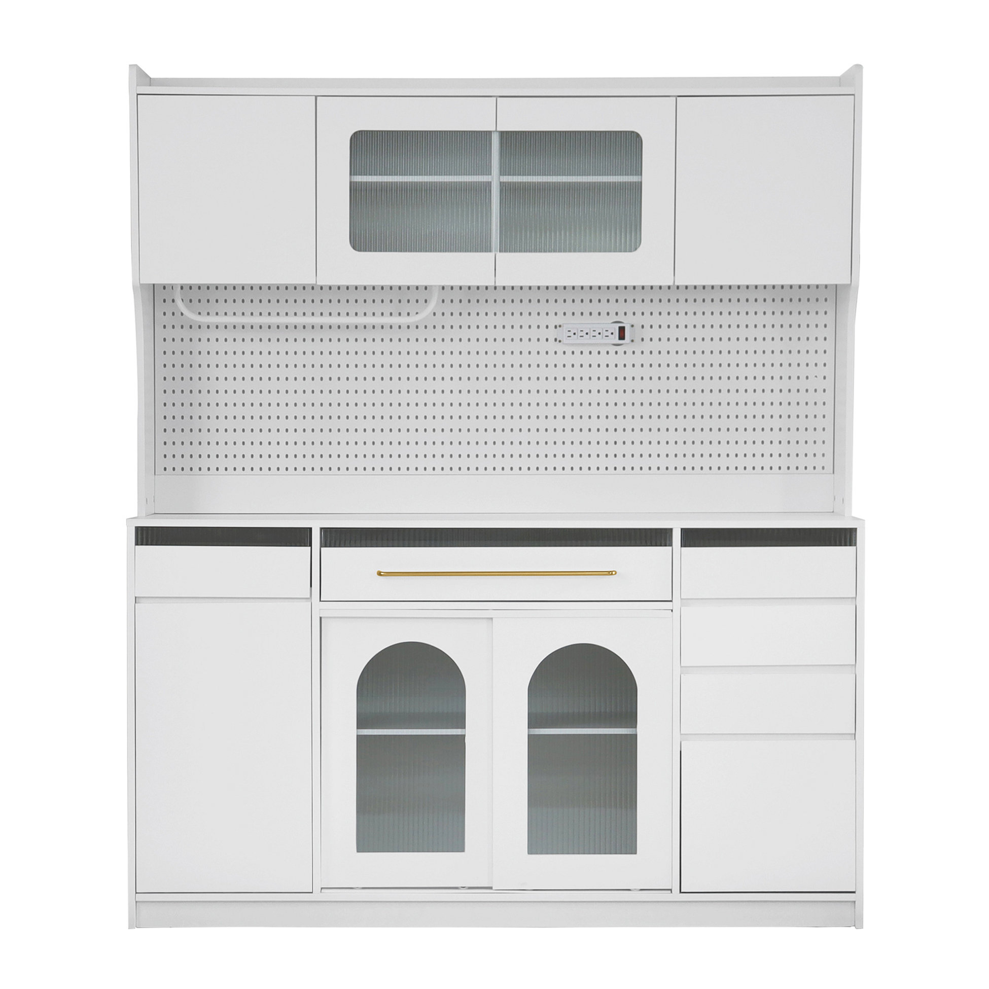 Ebern Designs Freestanding 63'' W Buffet With Hutch, Large Coffee Bar Storage Cabinet With 6 ...