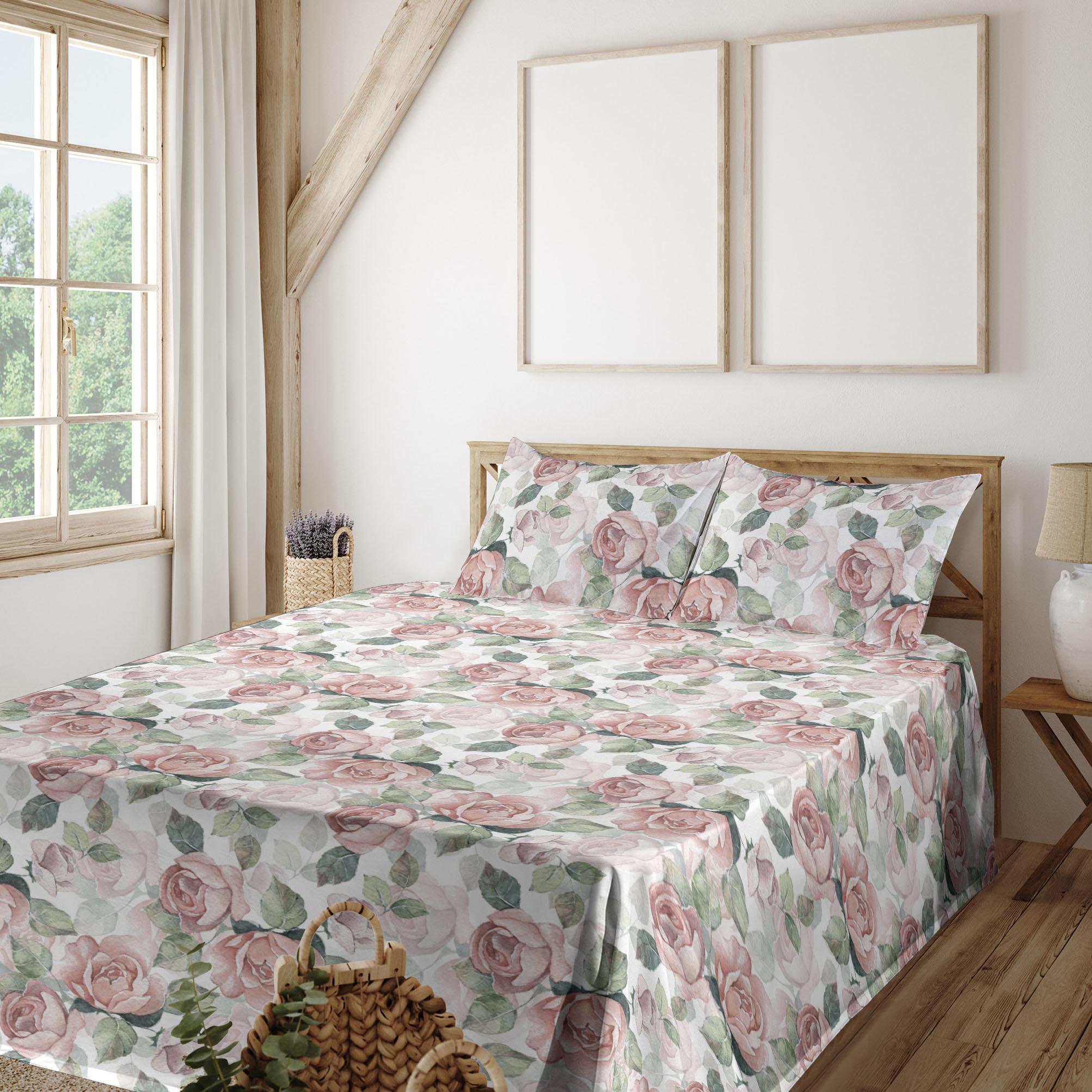 Ambesonne Vintage Floral Sheet Set English Roses Print Blush and Sage ...