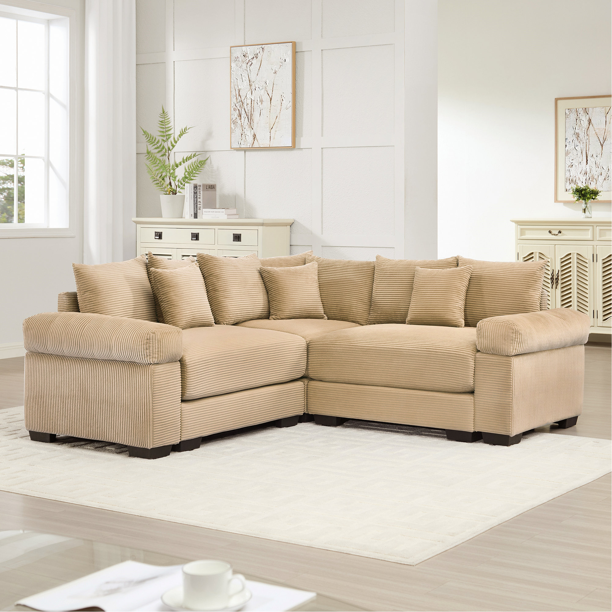 Latitude Run® Modular Sectional Couch, Indoor Sofa With Throw Pillows ...