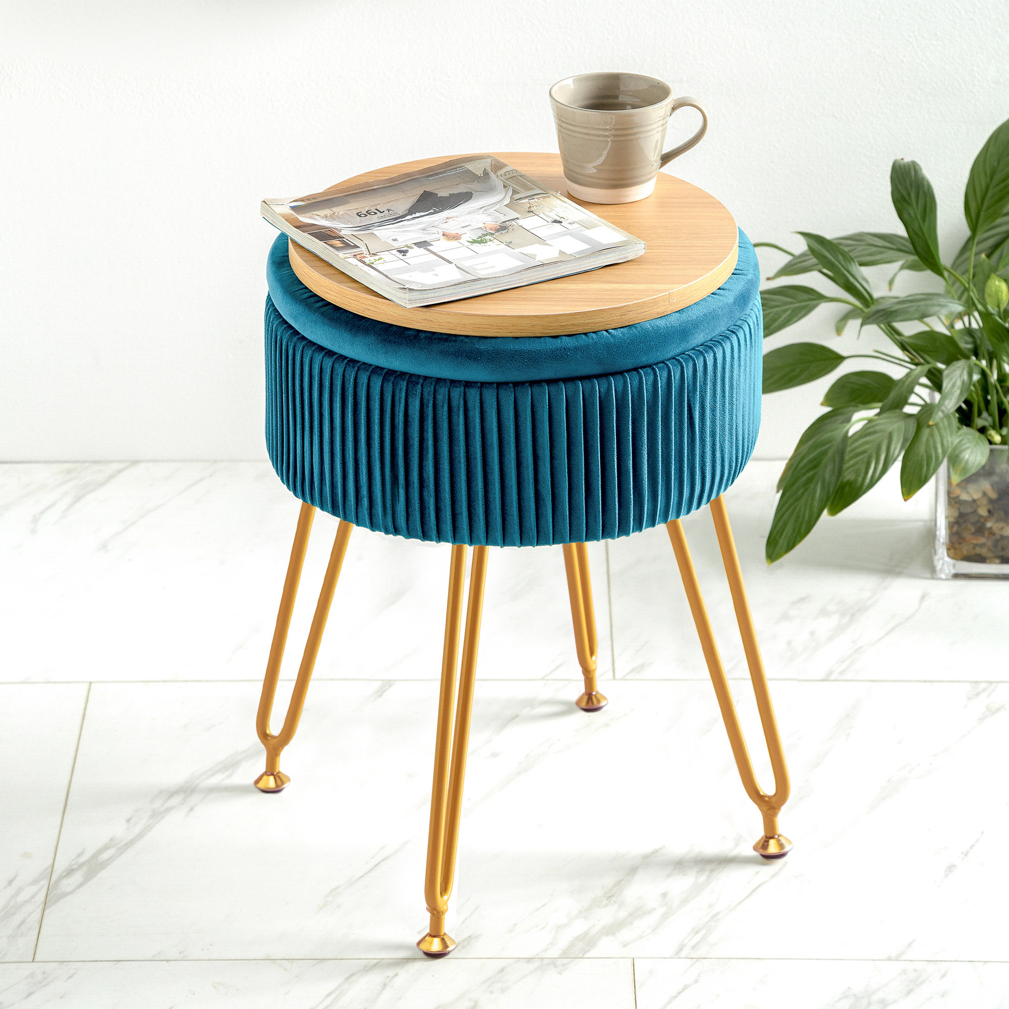 Mercer41 Marny 13'' Wide Velvet Round Storage Ottoman & Reviews | Wayfair