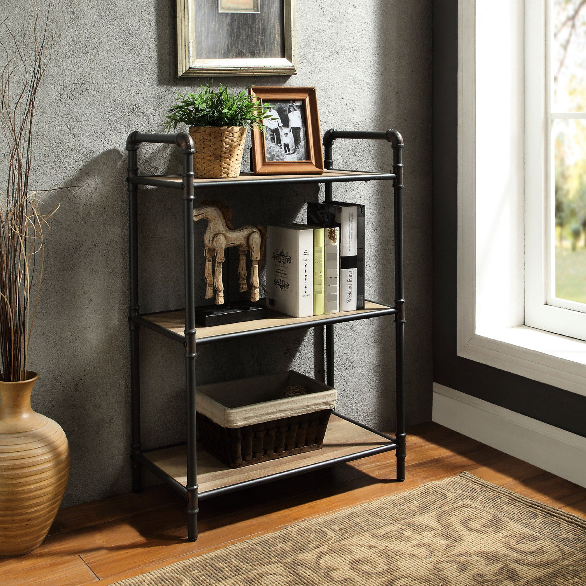 huibaoxiang 3 Tier Rectangular Open - Back Bookshelf With Powder Coated ...