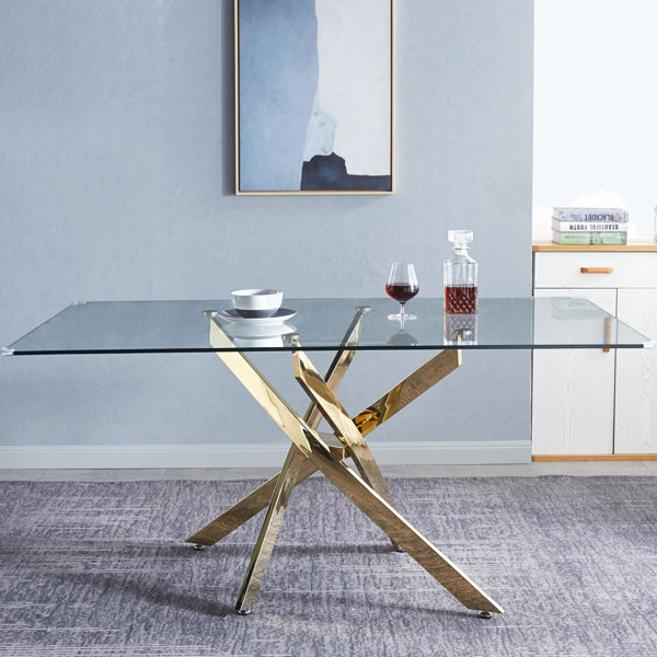 Ivy Bronx Table moderne en verre pour la salle à manger / cuisine ...