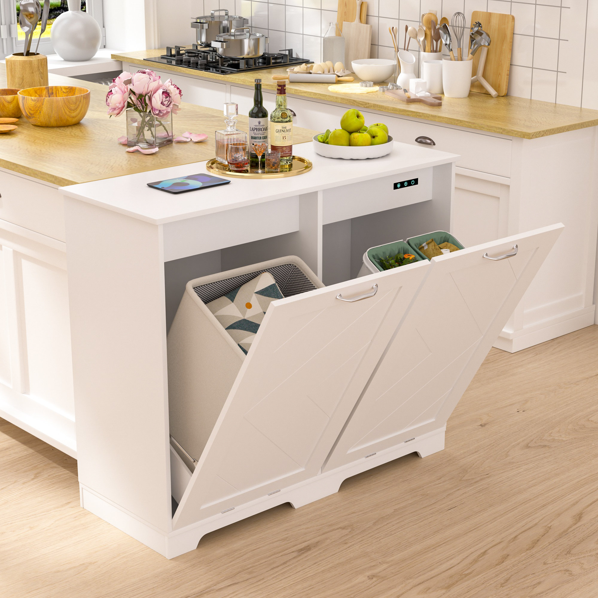 Vecelo TC Double Tilt Out Trash Cabinet Recycling Trash Can Cabinet ...