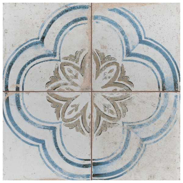 Merola Tile Kings Root Blossom 18" x 18" Ceramic Patterned Wall & Floor ...
