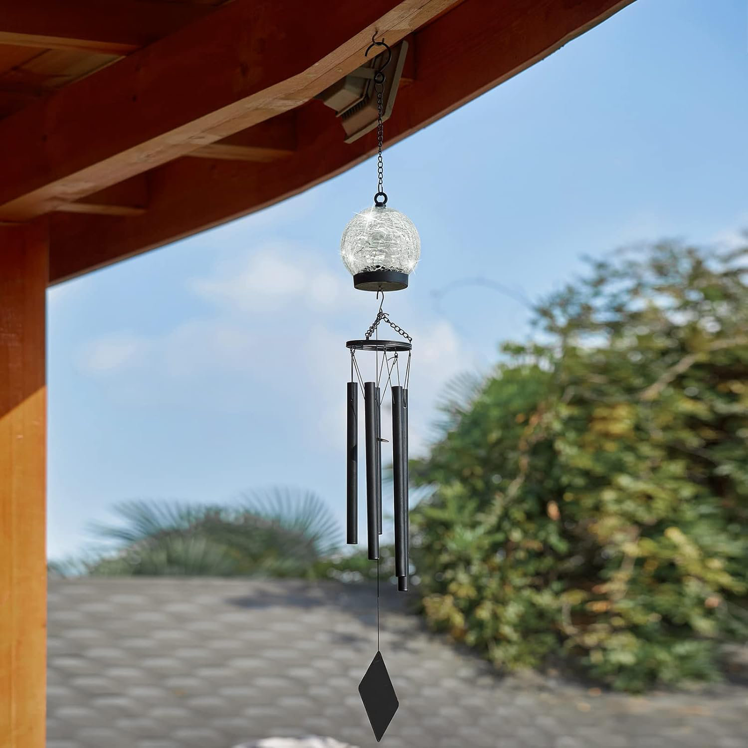 Red Barrel Studio® Solar Wind Chimes With Multi-Color Crackled Glass ...
