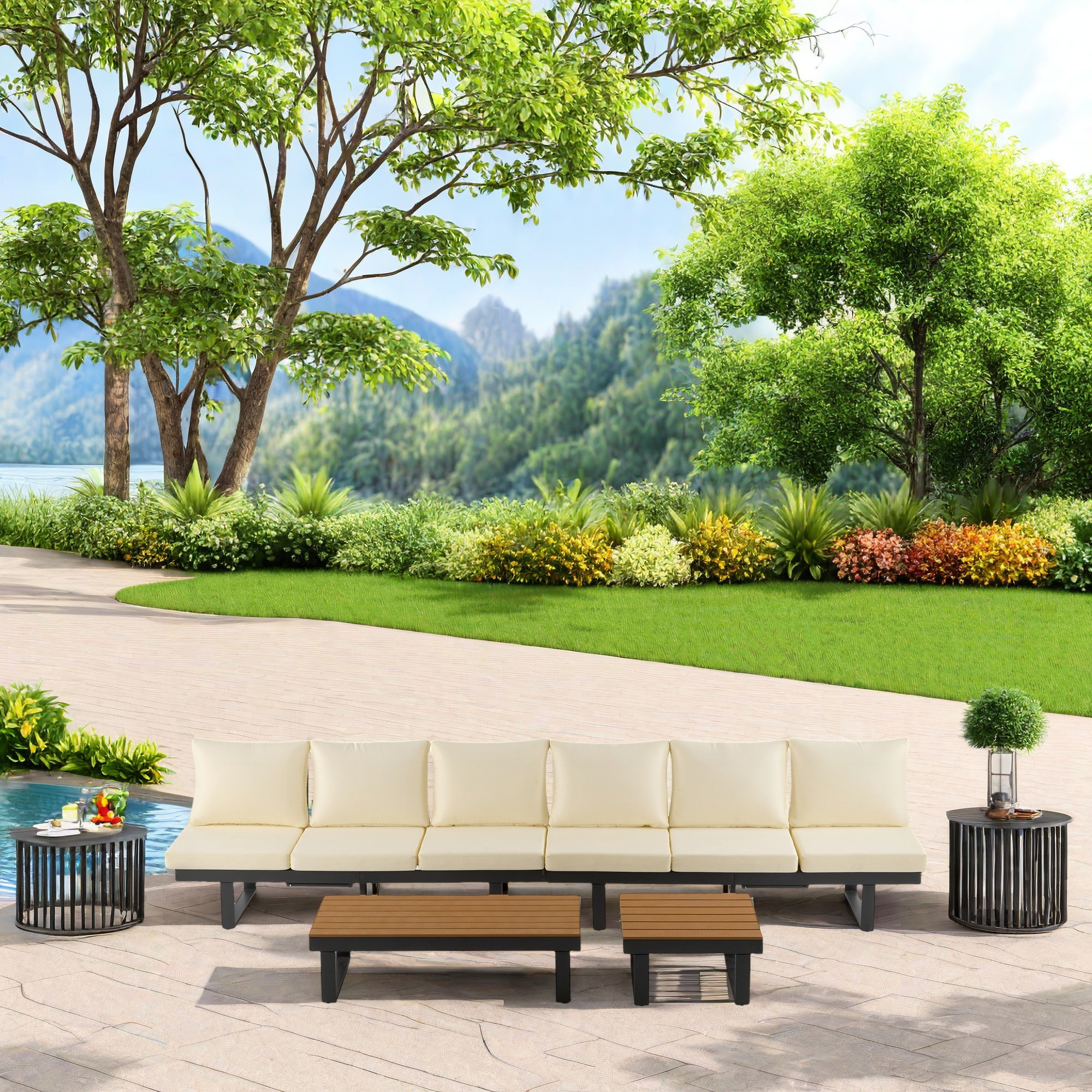 Hokku Designs Outdoor Modular Sofa Set With Adjustable Reclining Seats ...