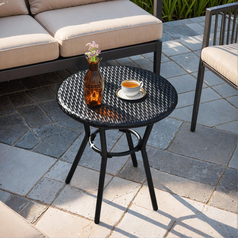 Winston Porter Outdoor Round Side Table with Wicker Top, and Weather ...