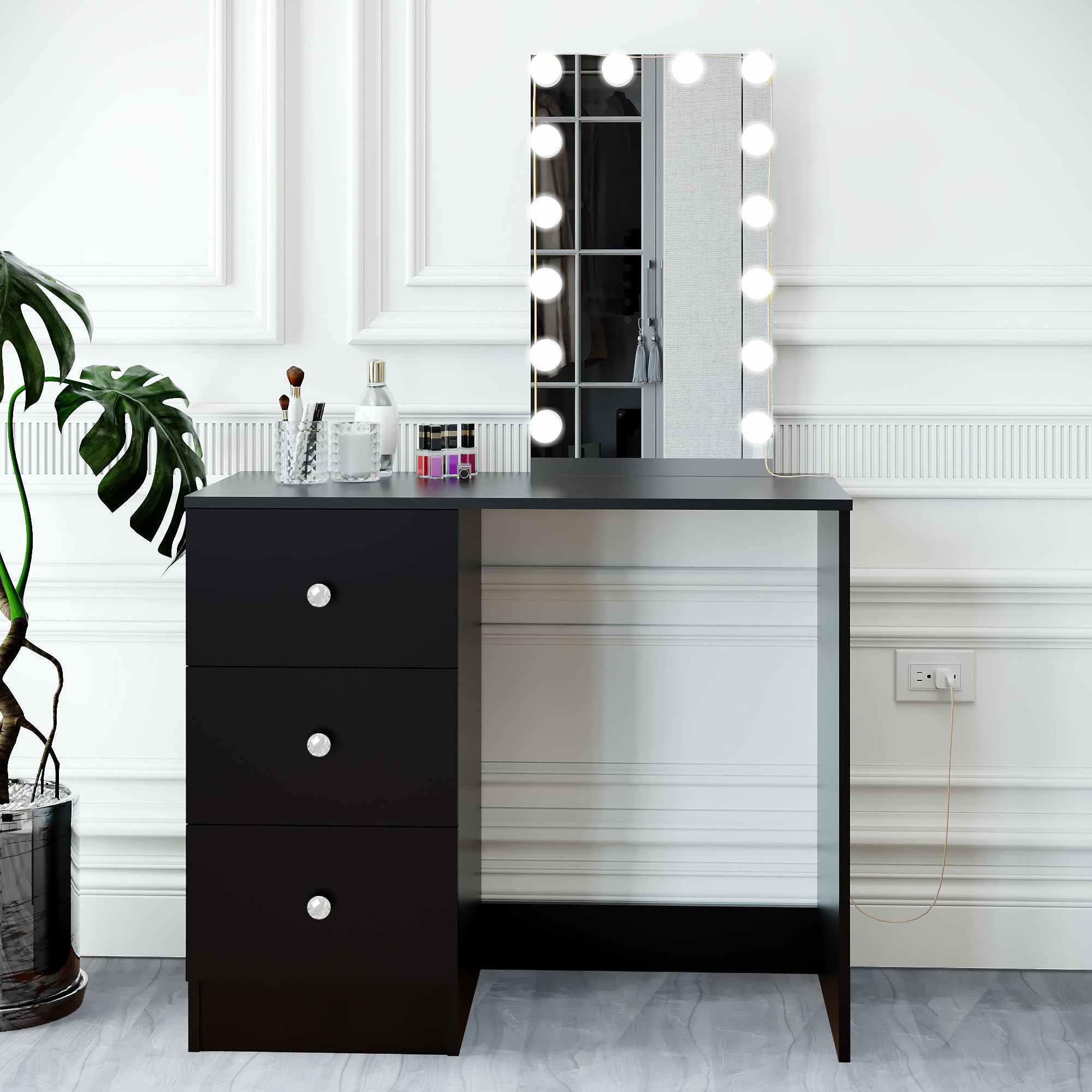 Boahaus Iris Modern Vanity Desk with Mirror and Lights Add-On, Elegant ...
